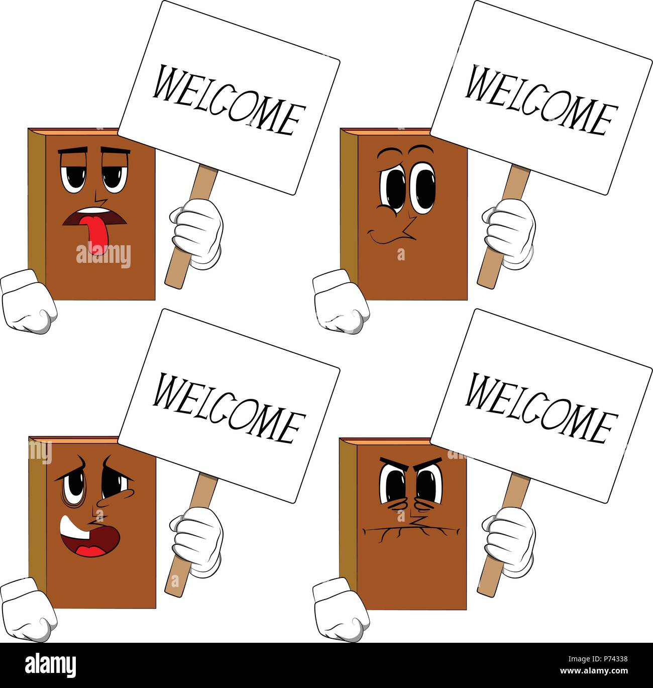 Books holding a banner with welcome text. Cartoon book collection with ...