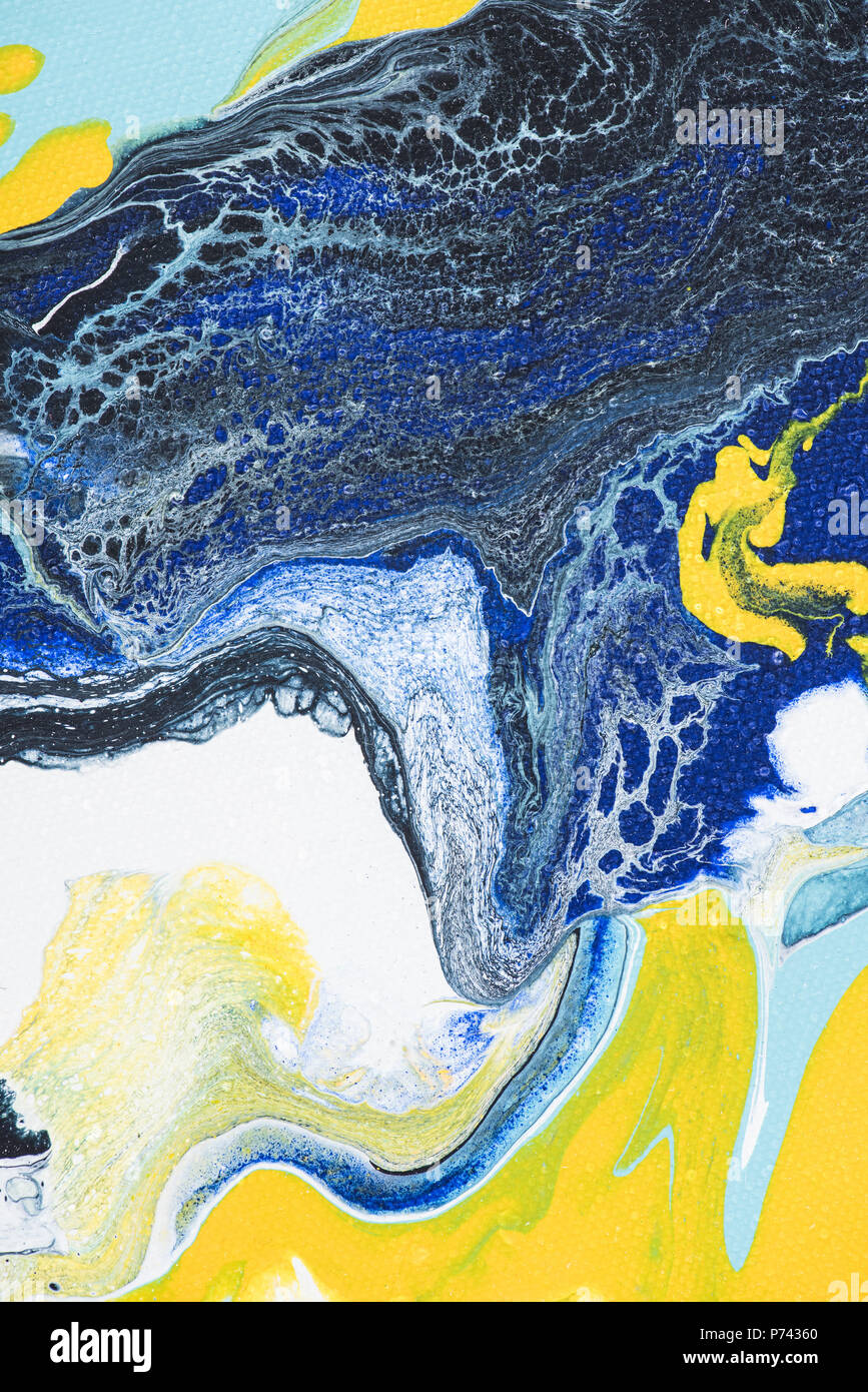 Abstract acrylic texture colored with yellow and blue paint Stock Photo ...