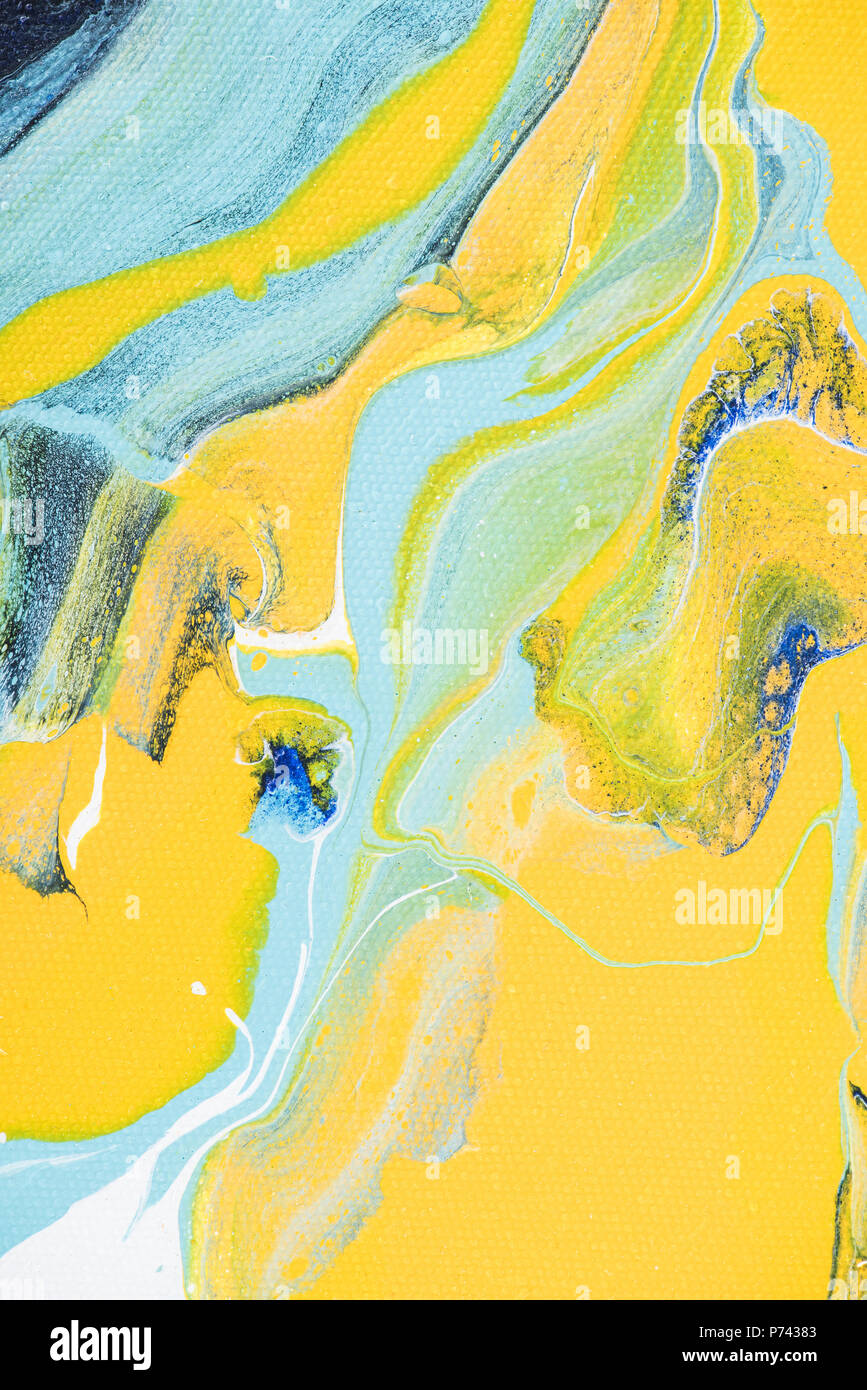 Abstract acrylic texture with yellow and light blue paint Stock Photo ...