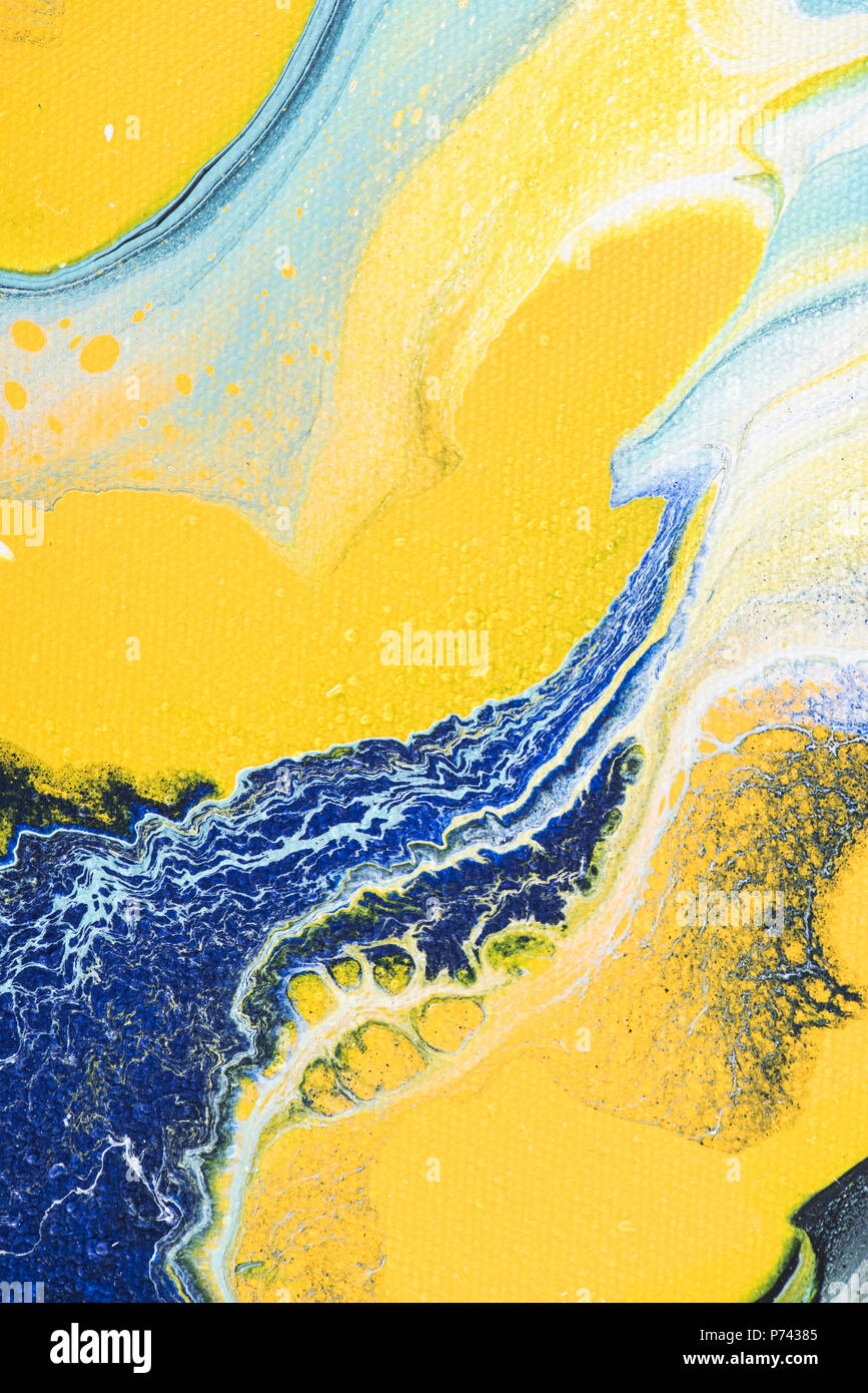 Abstract texture with yellow and blue acrylic paint Stock Photo - Alamy
