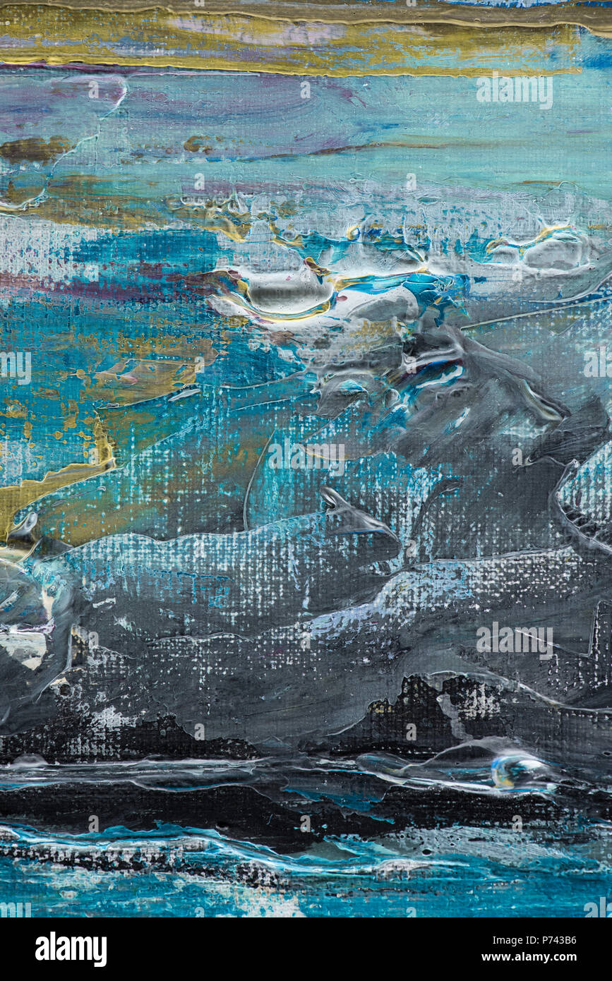 artistic background with blue and grey brush strokes of oil paint Stock ...