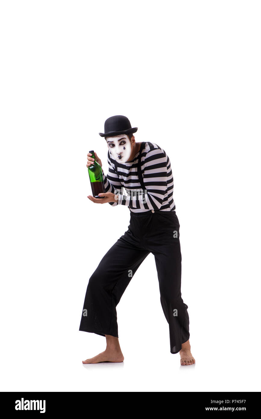 Mime drinking wine isolated on white background Stock Photo - Alamy