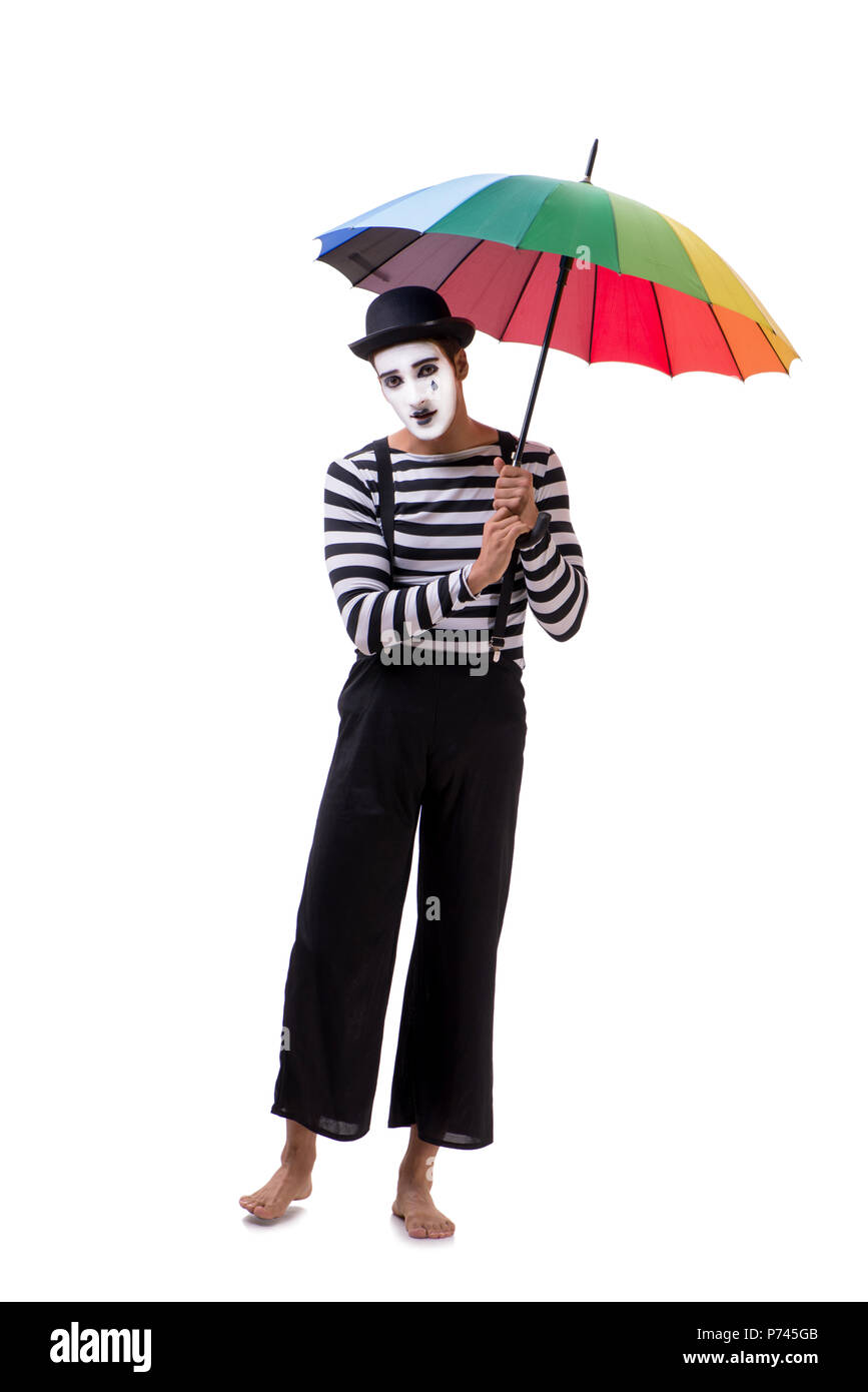 Mime with umbrella isolated on white background Stock Photo - Alamy