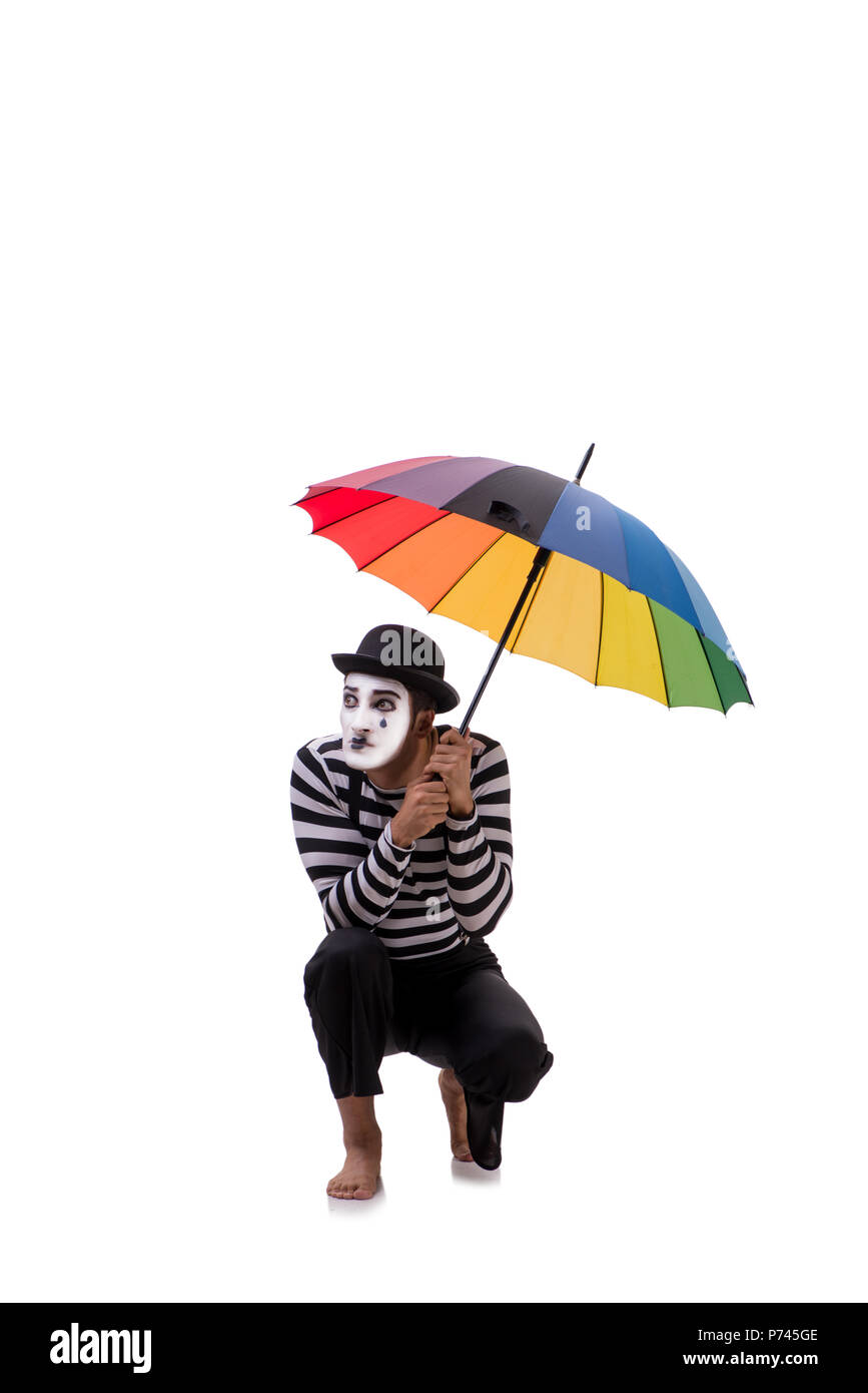 Mime with umbrella isolated on white background Stock Photo - Alamy