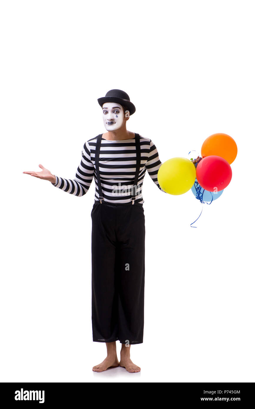 Mime with balloons isolated on white background Stock Photo - Alamy