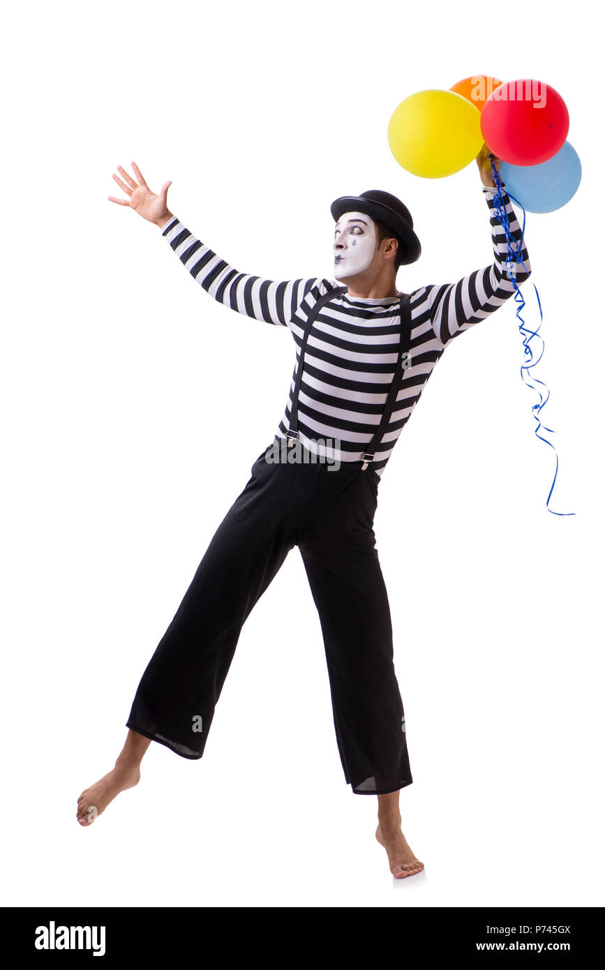 Mime with balloons isolated on white background Stock Photo - Alamy