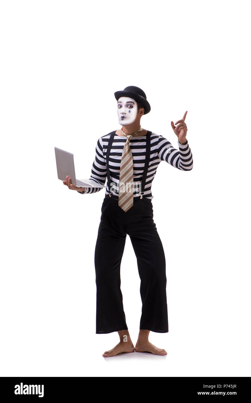 Mime with laptop isolated on white background Stock Photo - Alamy