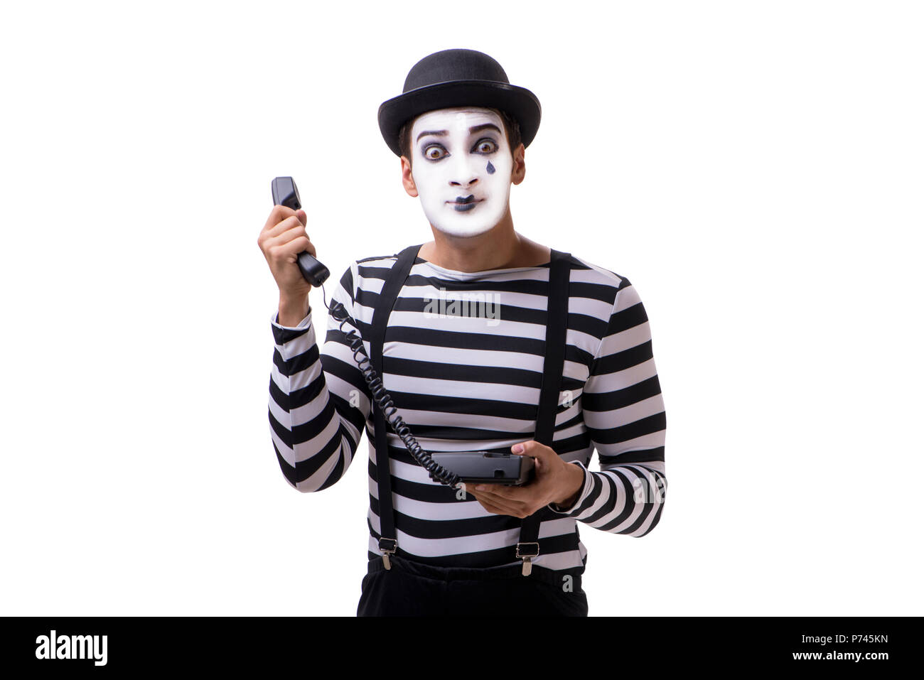 Mime with telephone isolated on white background Stock Photo - Alamy
