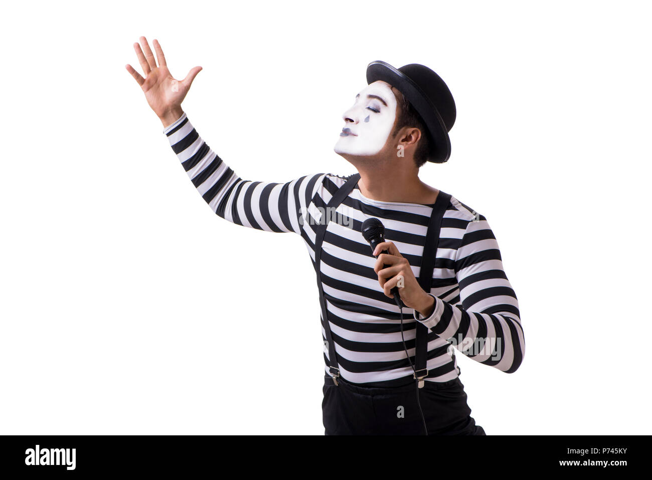 Mime singing isolated on white background Stock Photo - Alamy