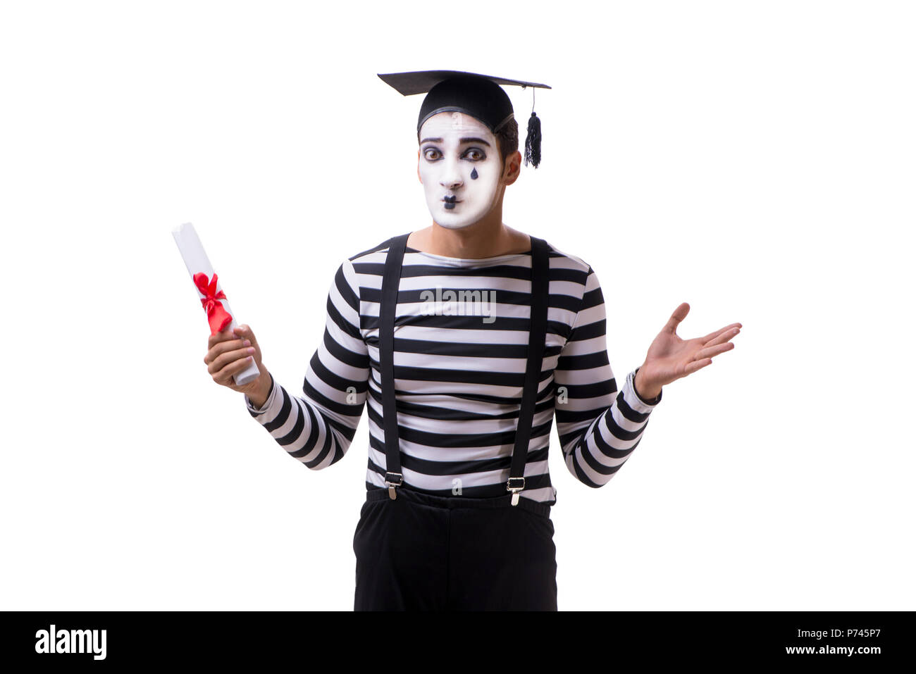 Mime with mortarboard isolated on white background Stock Photo - Alamy