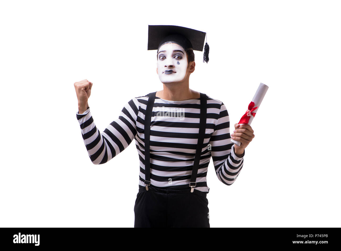 Mime with mortarboard isolated on white background Stock Photo - Alamy