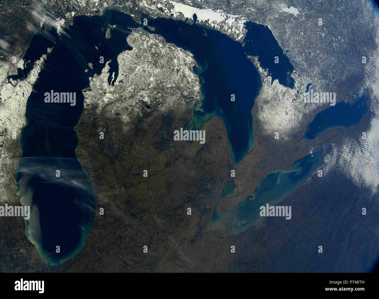 View from the International Space Station of the Great Lakes of Lake ...