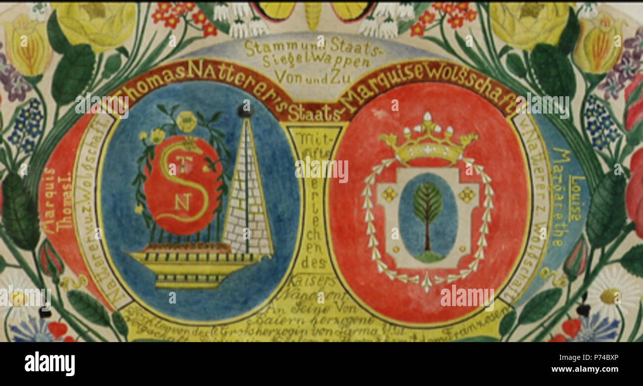 Unidentifiziertes Gemälde von August Natterer mit Wappenabbildungen ...