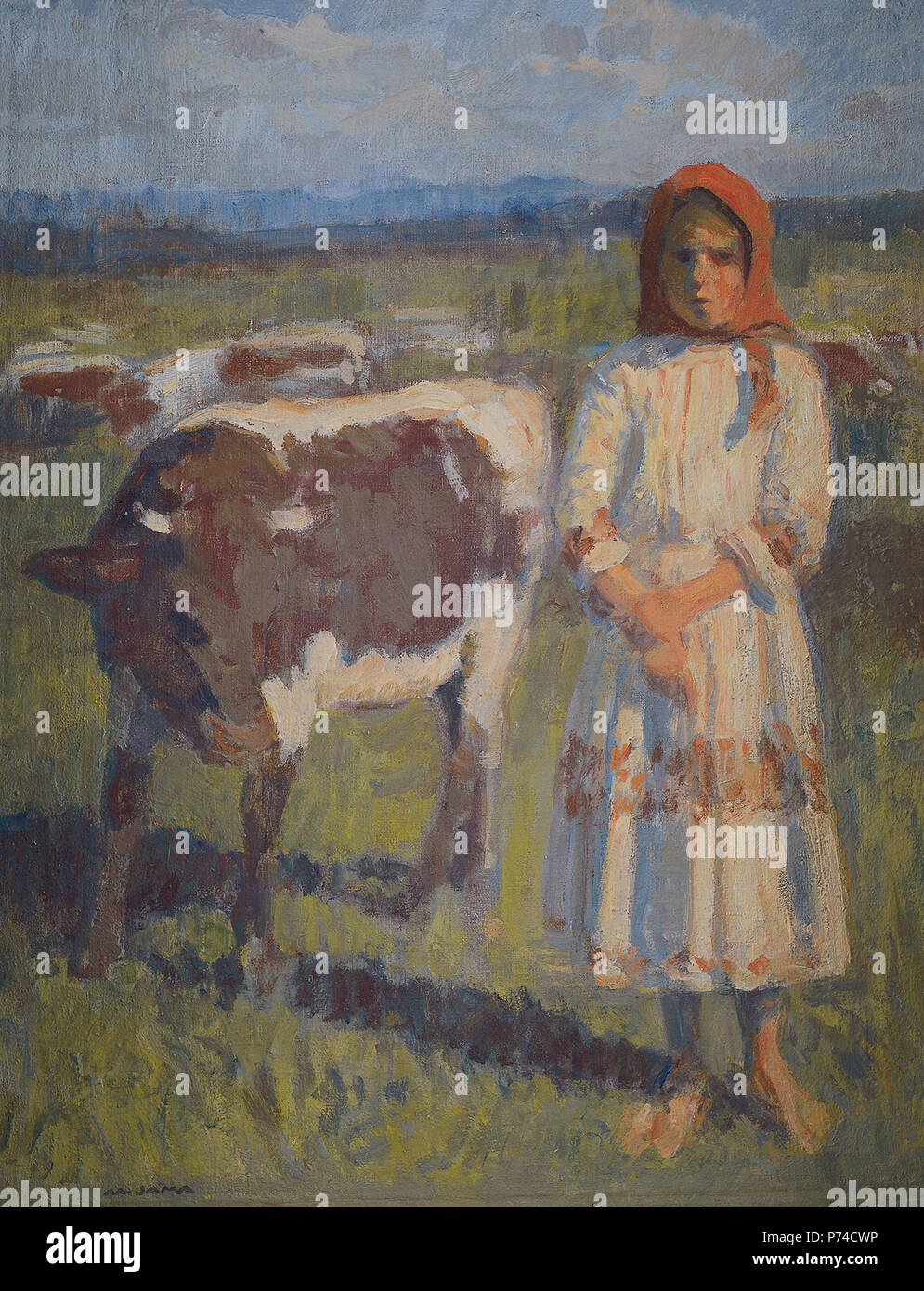 . Girl with Cow circa 1935 31 Matija Jama - Deklica s kravo Stock Photo ...