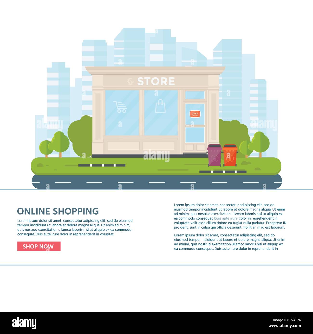 Vector flat design exterior, shop facade, store, supermarket. Store ...