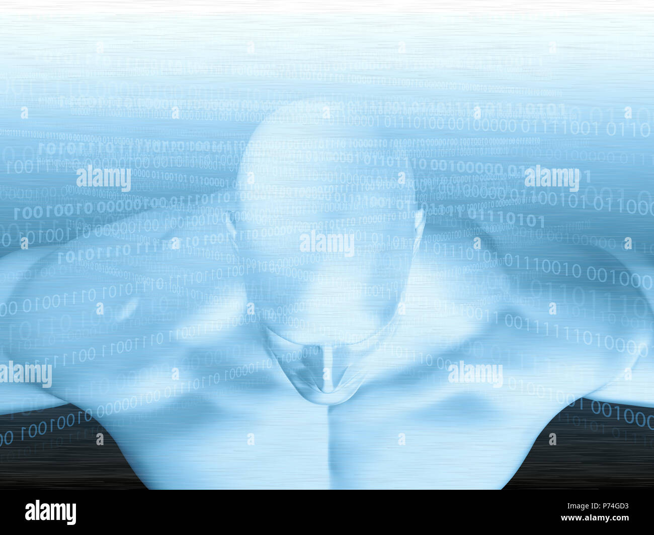3D rendering of Human head on a background with binary code Stock Photo ...
