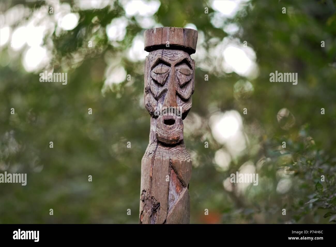 Wooden idol in the forest Stock Photo - Alamy