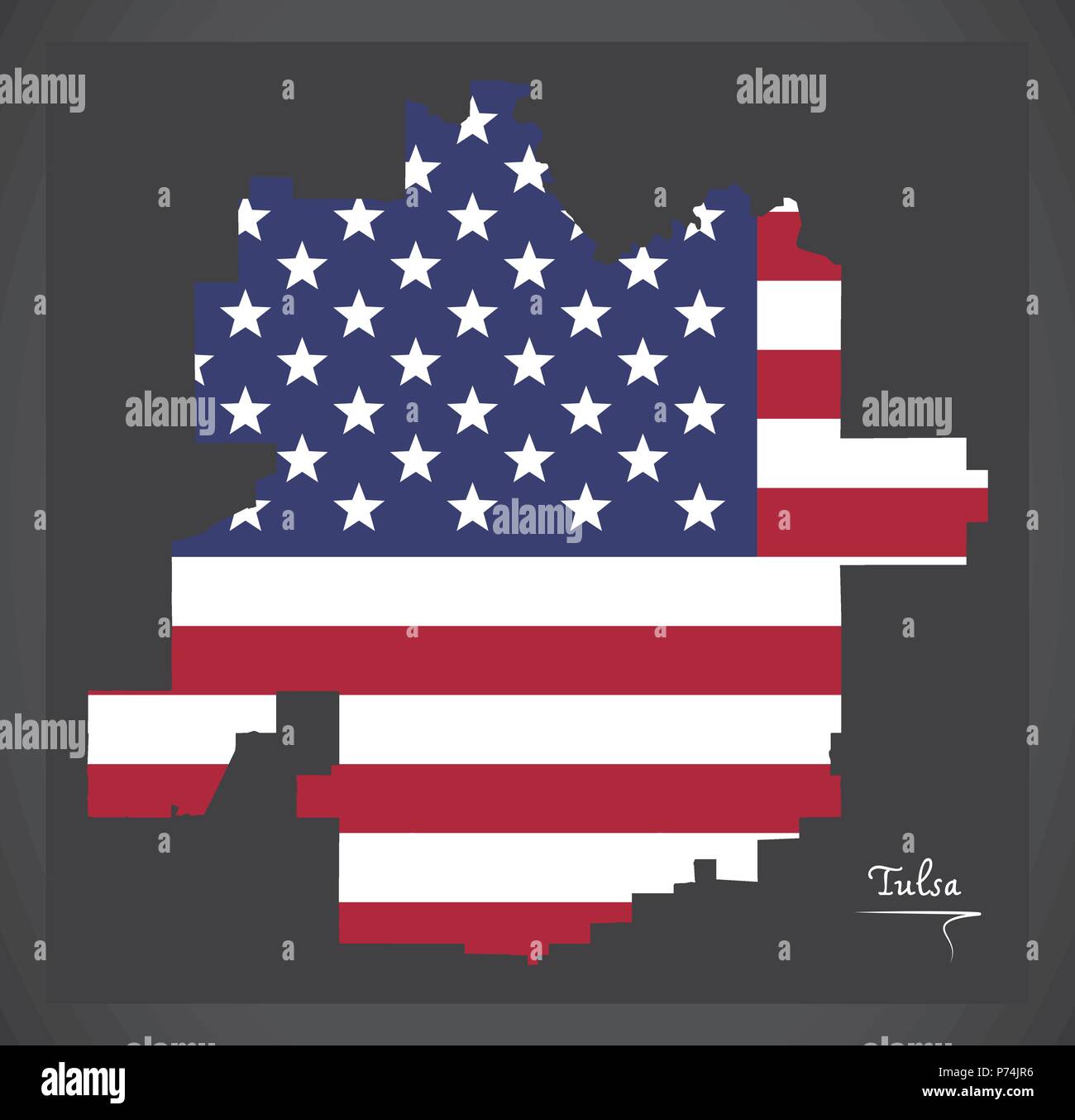 Tulsa Oklahoma map with American national flag illustration Stock ...