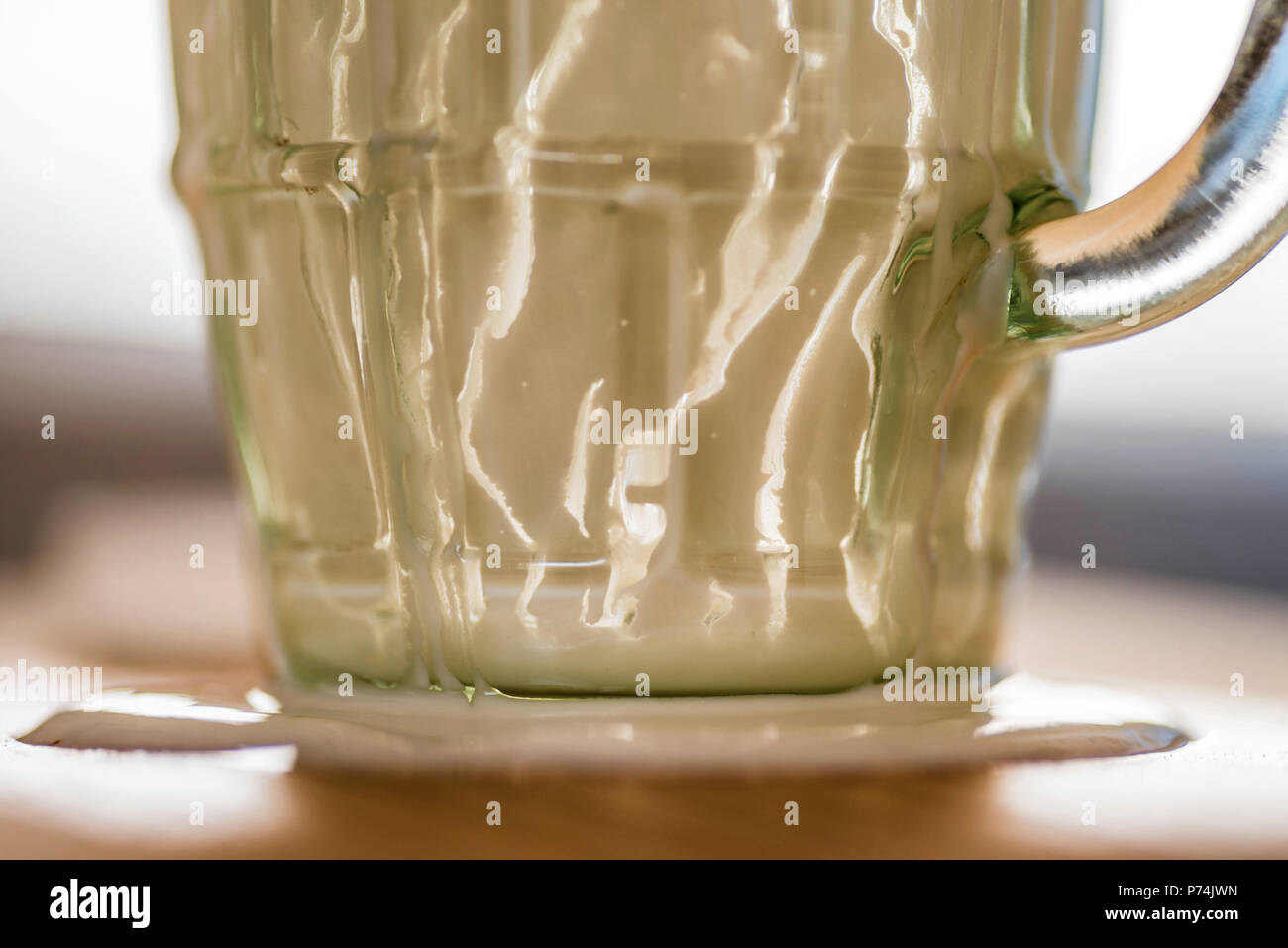 Closeup overhead view of empty fresh kefir probiotik drink on kitchen ...
