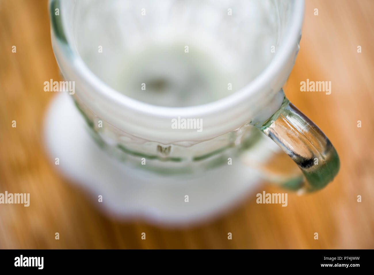 Closeup overhead view of empty fresh kefir probiotik drink on kitchen ...