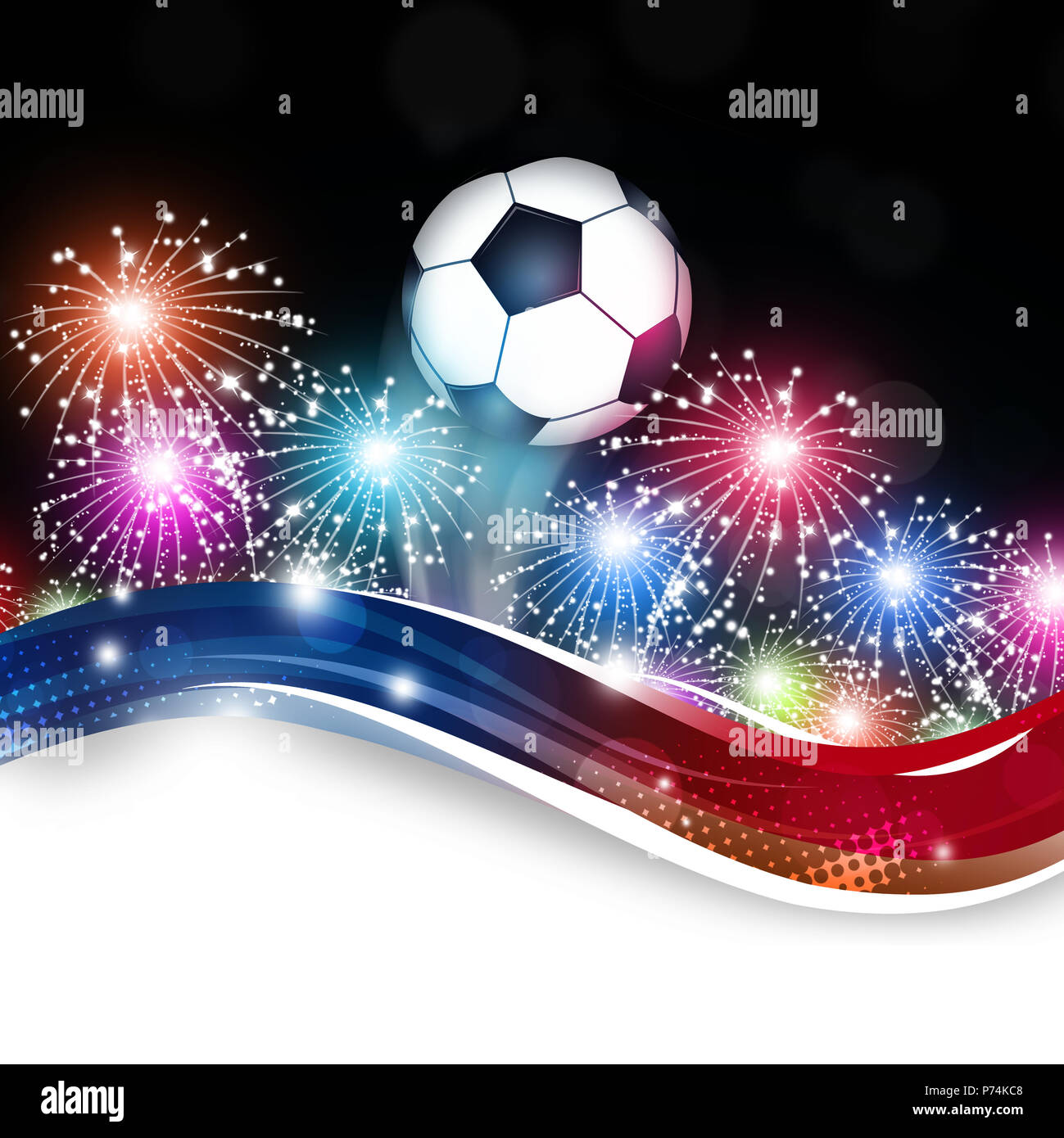 sport background with a football soccer ball and fireworks Stock Photo ...