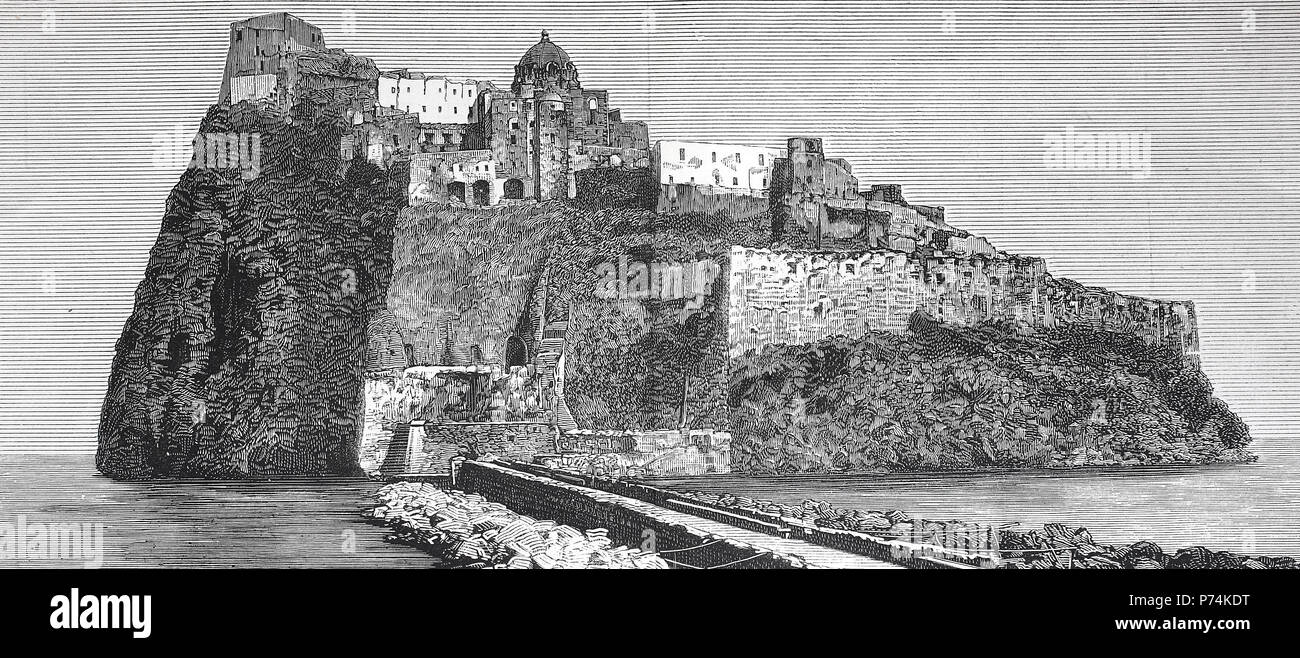 the castle of Ischia, Iscia, Italy, digital improved reproduction from ...