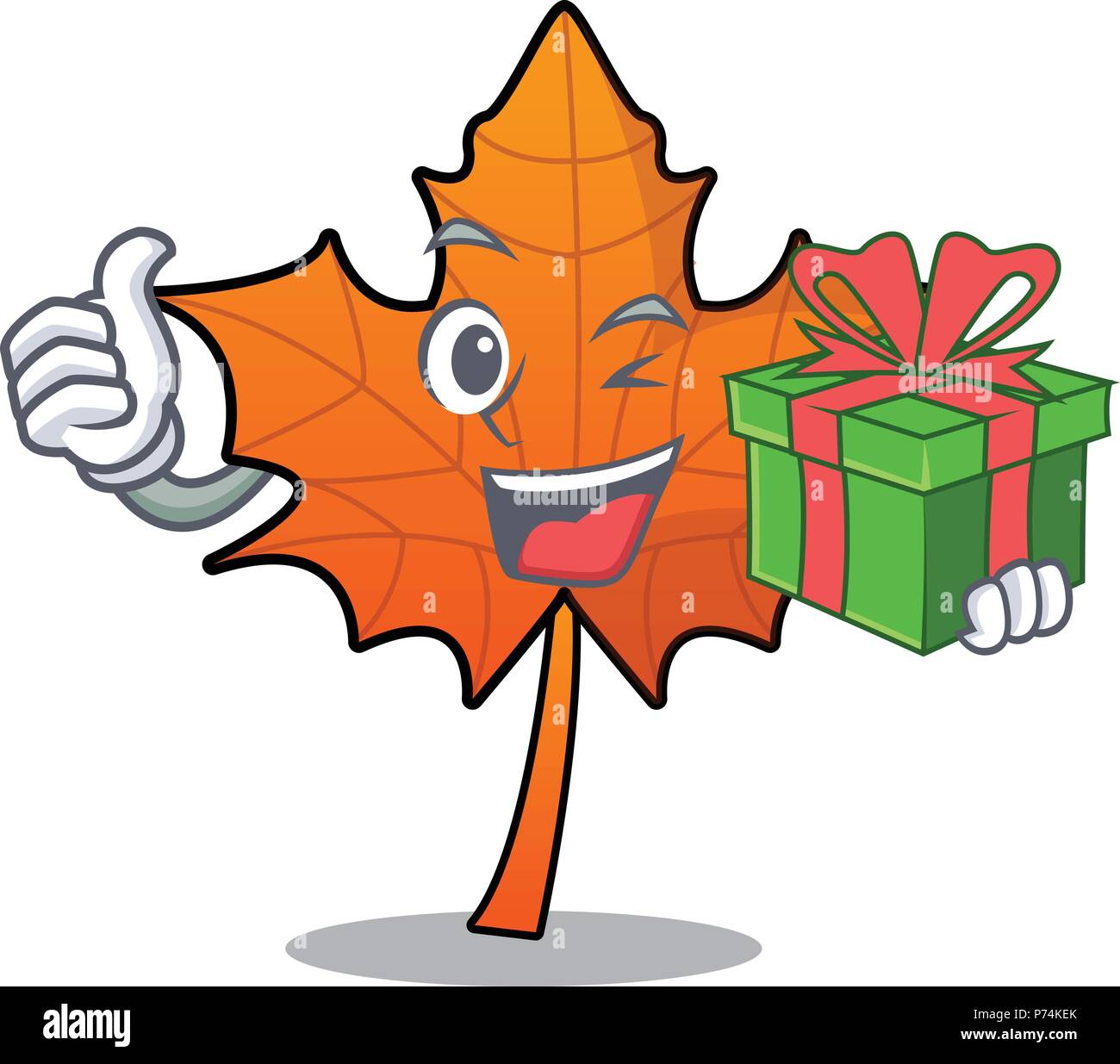 With gift red maple leaf mascot cartoon Stock Vector Image & Art - Alamy