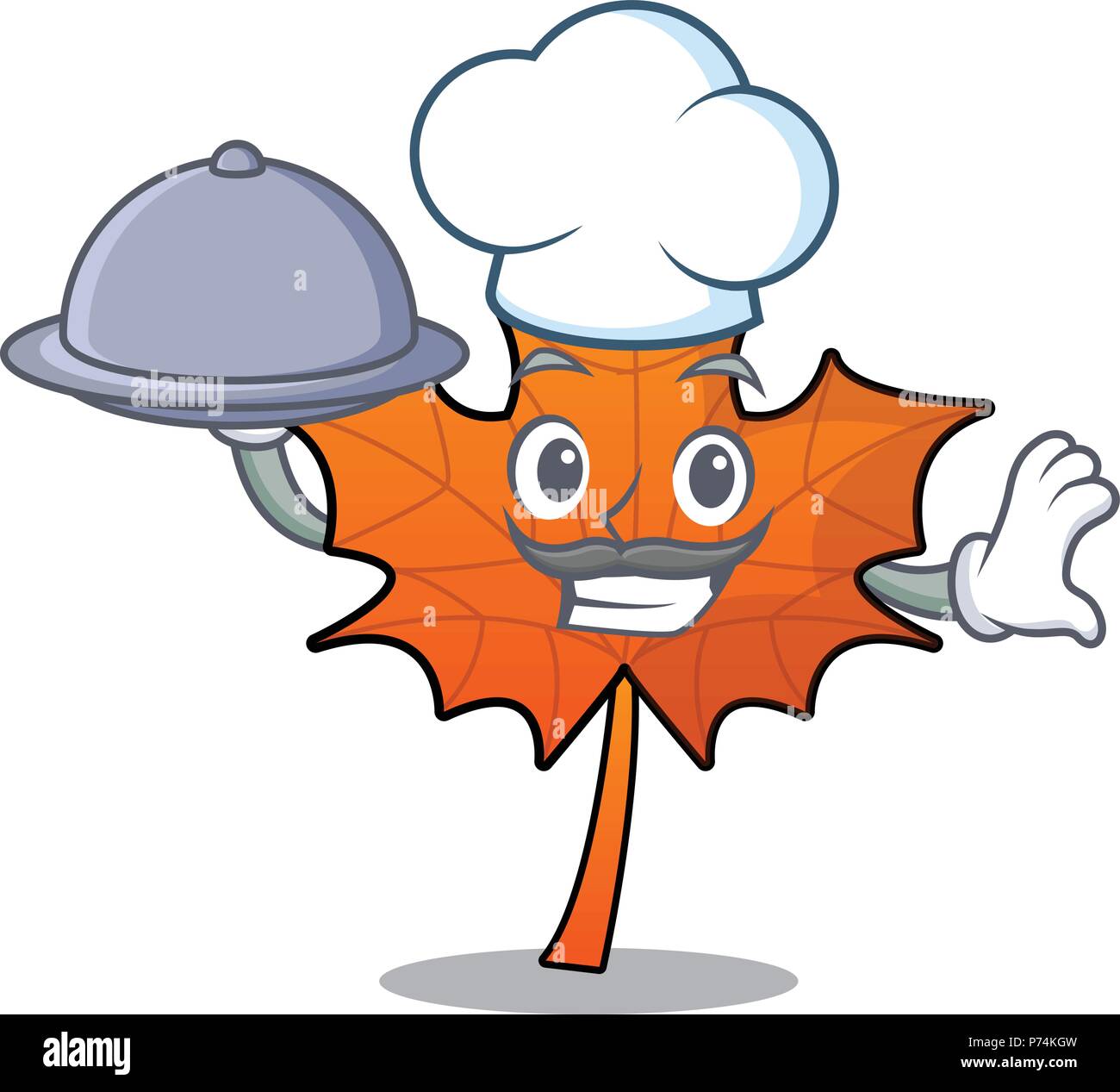 Chef with food red maple leaf mascot cartoon Stock Vector Image & Art ...