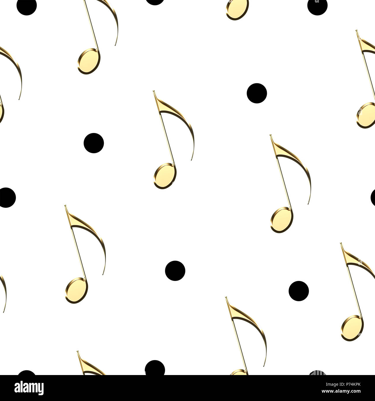 seamless pattern with gold musical notes and polka dots on white ...