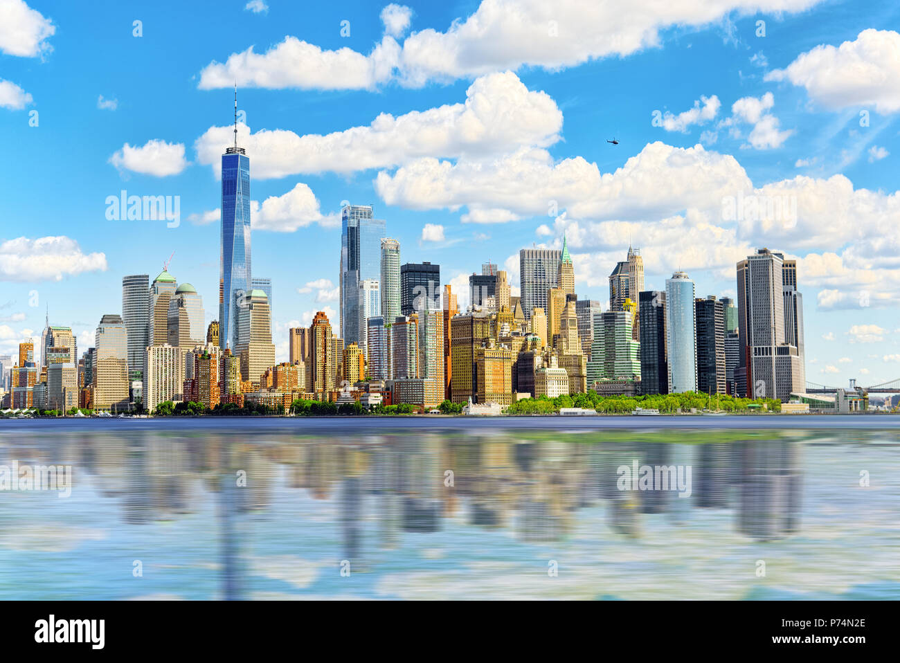 View from the water, from Hudson bay to Lower Manhattan. New York City ...