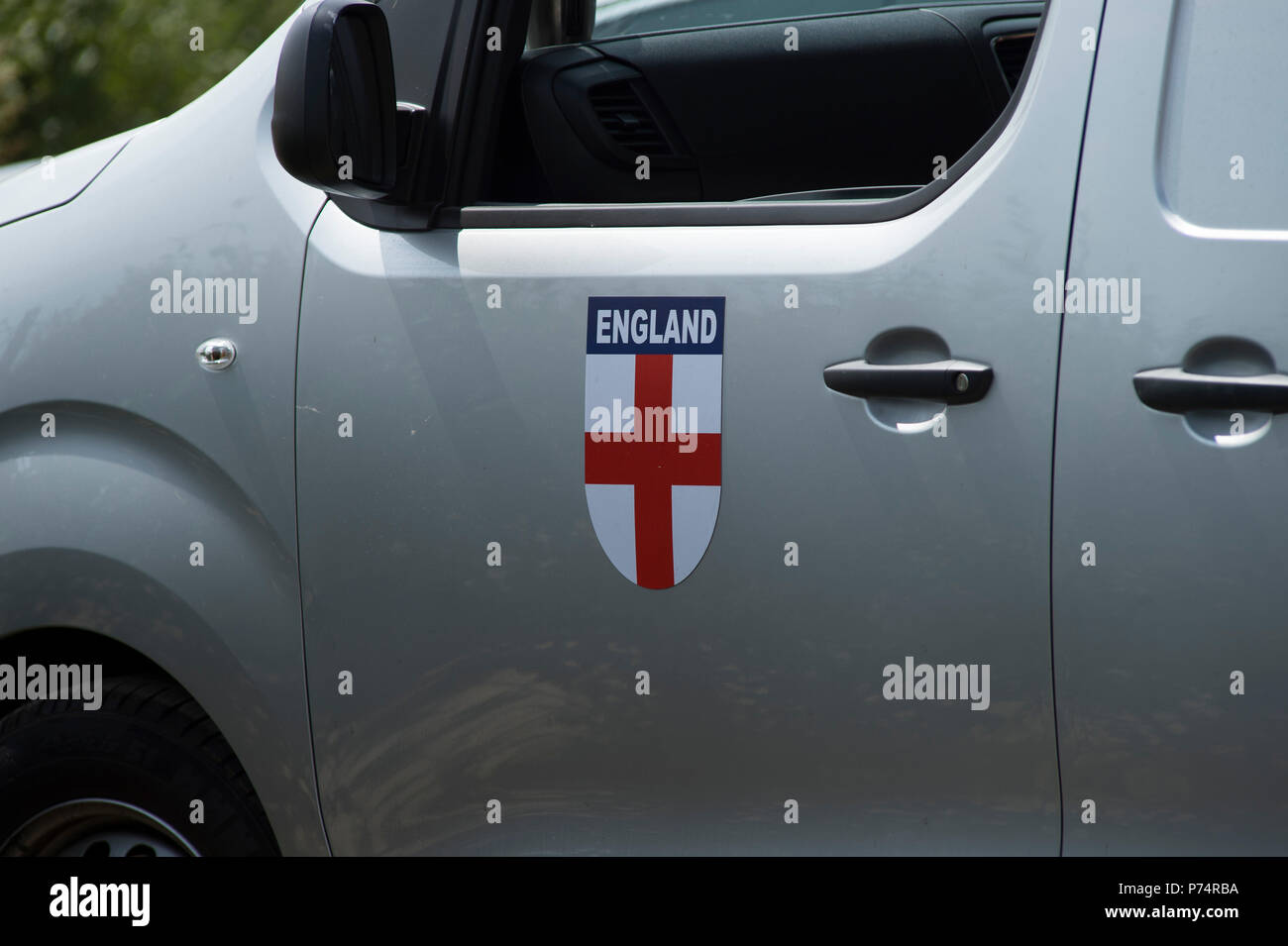 London. 4 July 2018. England sticker on a commercial van during the ...