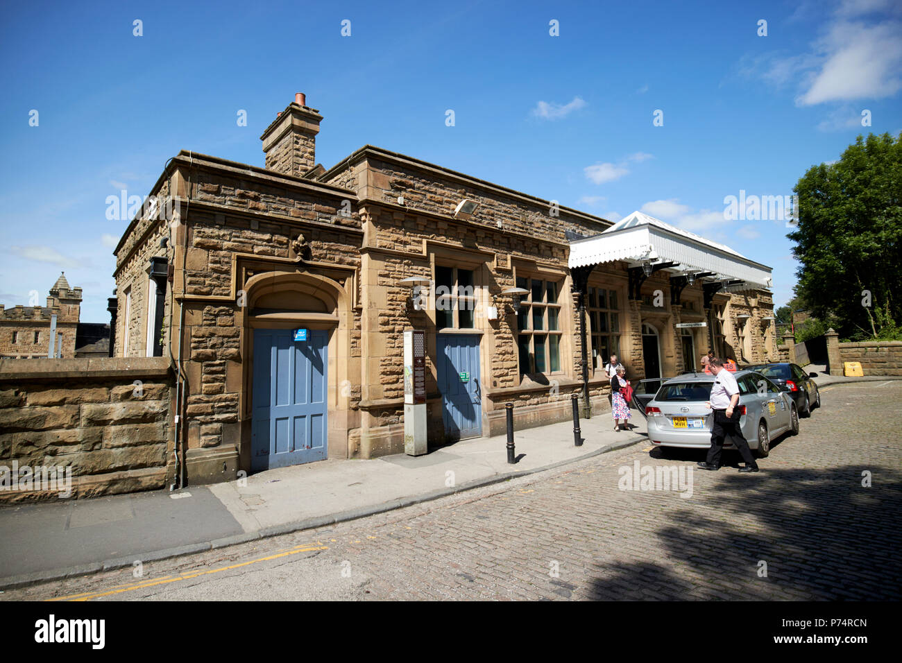 booking office and upper entrance Lancaster railway station england uk ...