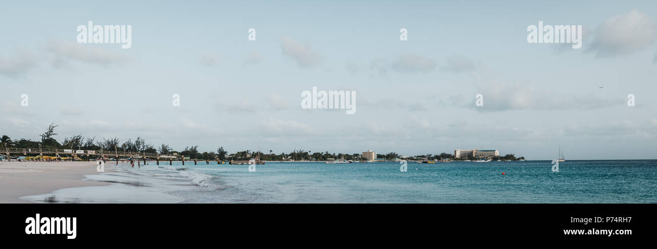 Panoramic view of Carlisle Bay's turquoise water and beach in ...