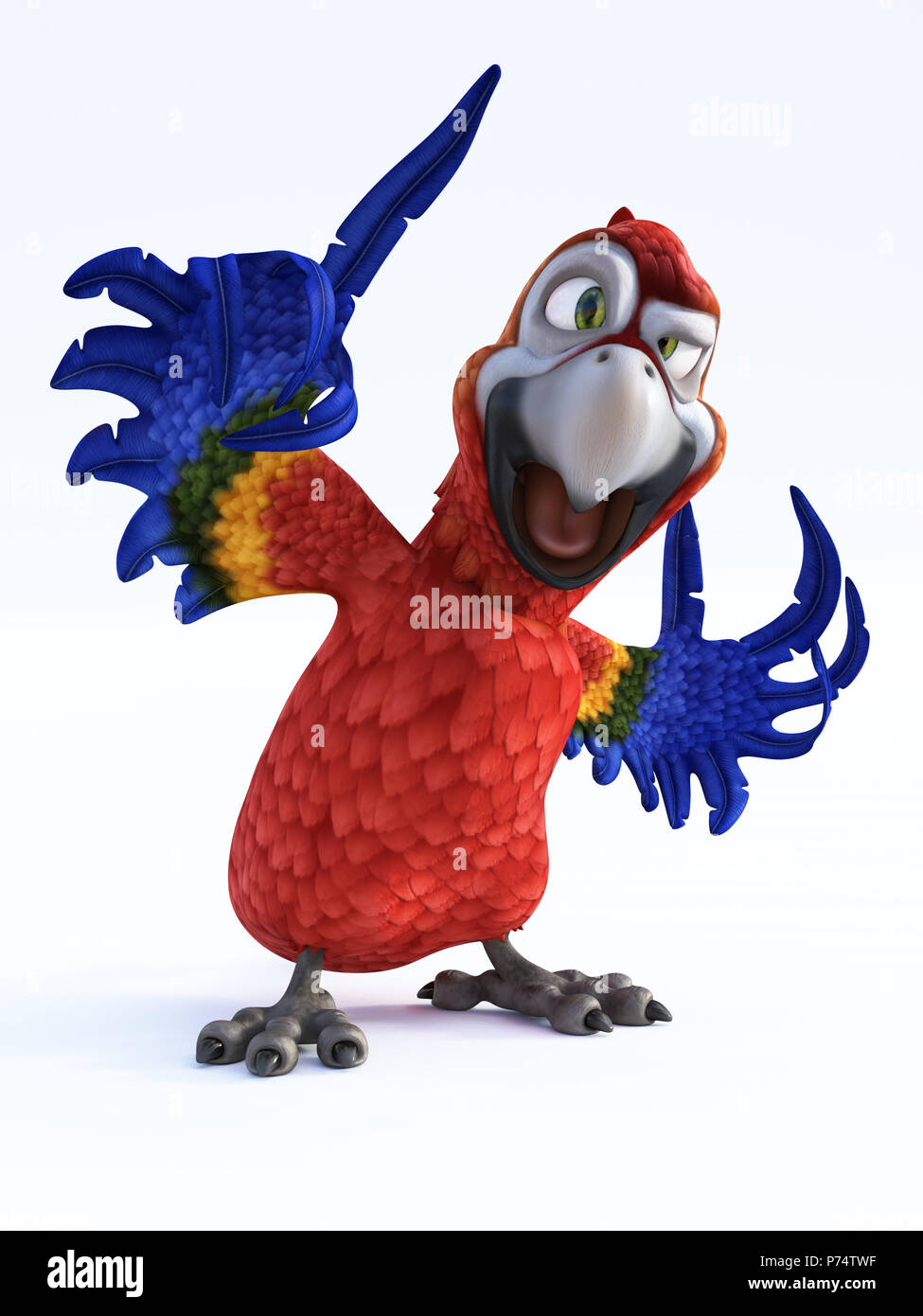 3D rendering of cartoon parrot talking. White background Stock Photo ...