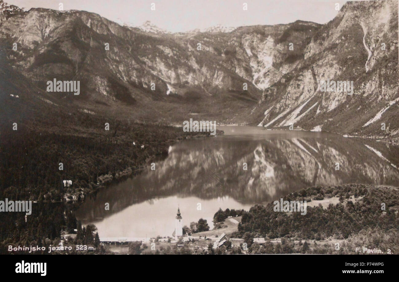English: Postcard of Lake Bohinj. 1920s 41 Postcard of Lake Bohinj ...