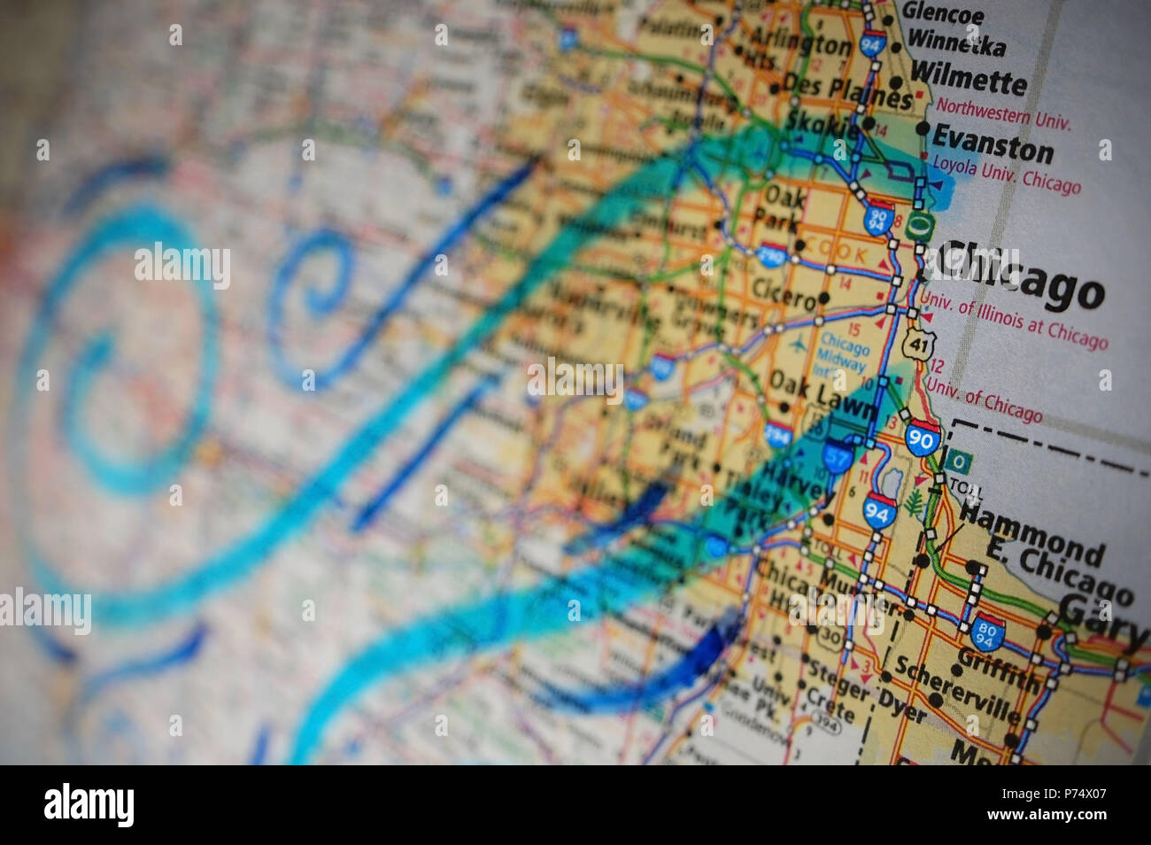 Wind current pictured on a map of Chicago, IL Stock Photo - Alamy