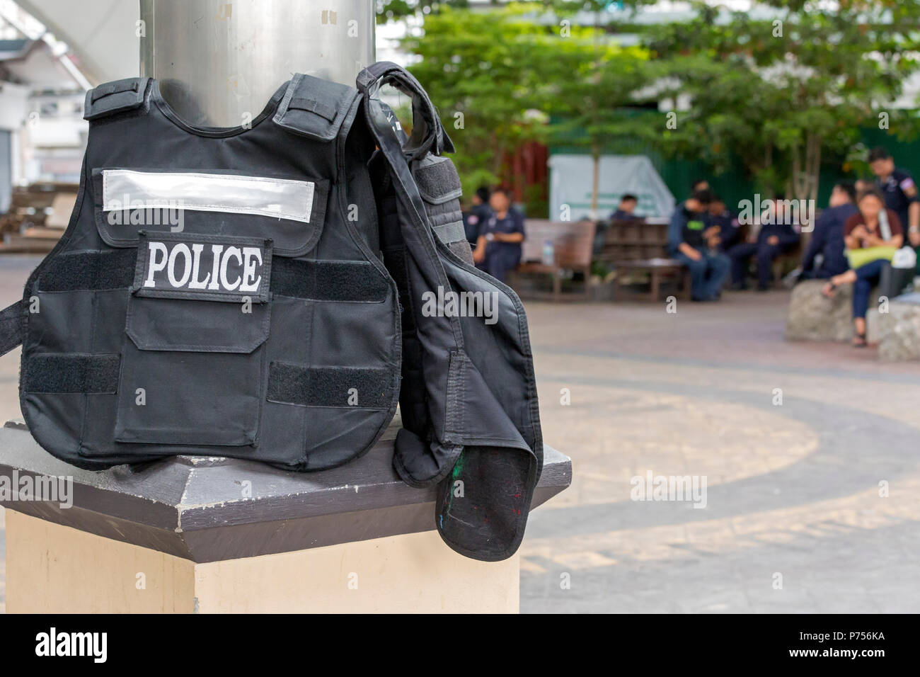 Police guarding Victoria Monument area during military coup, Bangkok ...