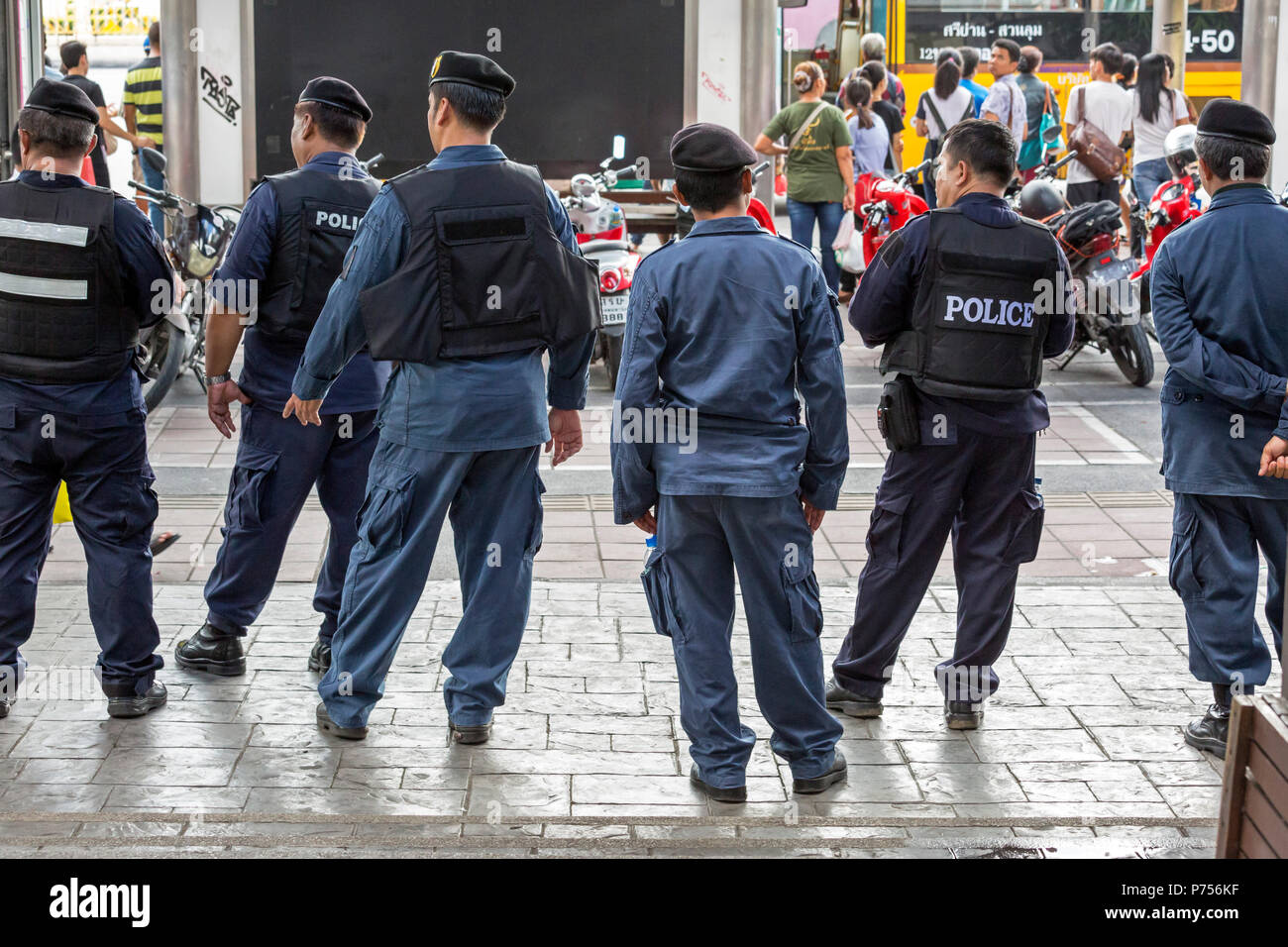 Police guarding Victoria Monument area during military coup, Bangkok ...