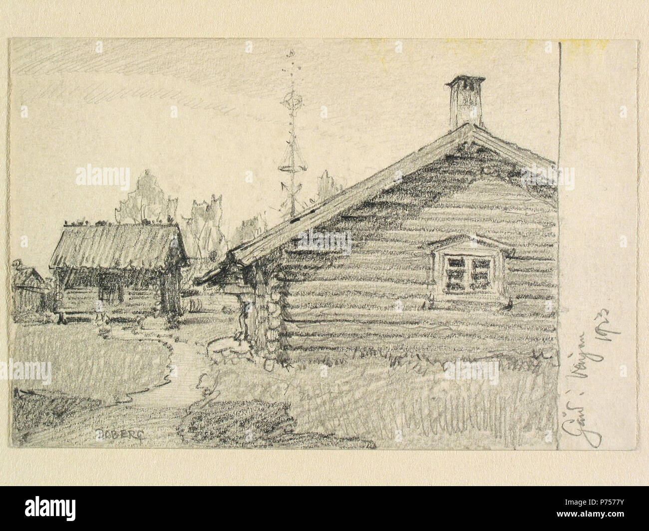 11 Dalarna, Venjans sn. Gård i Venjan . Teckning av Ferdinand Boberg ...