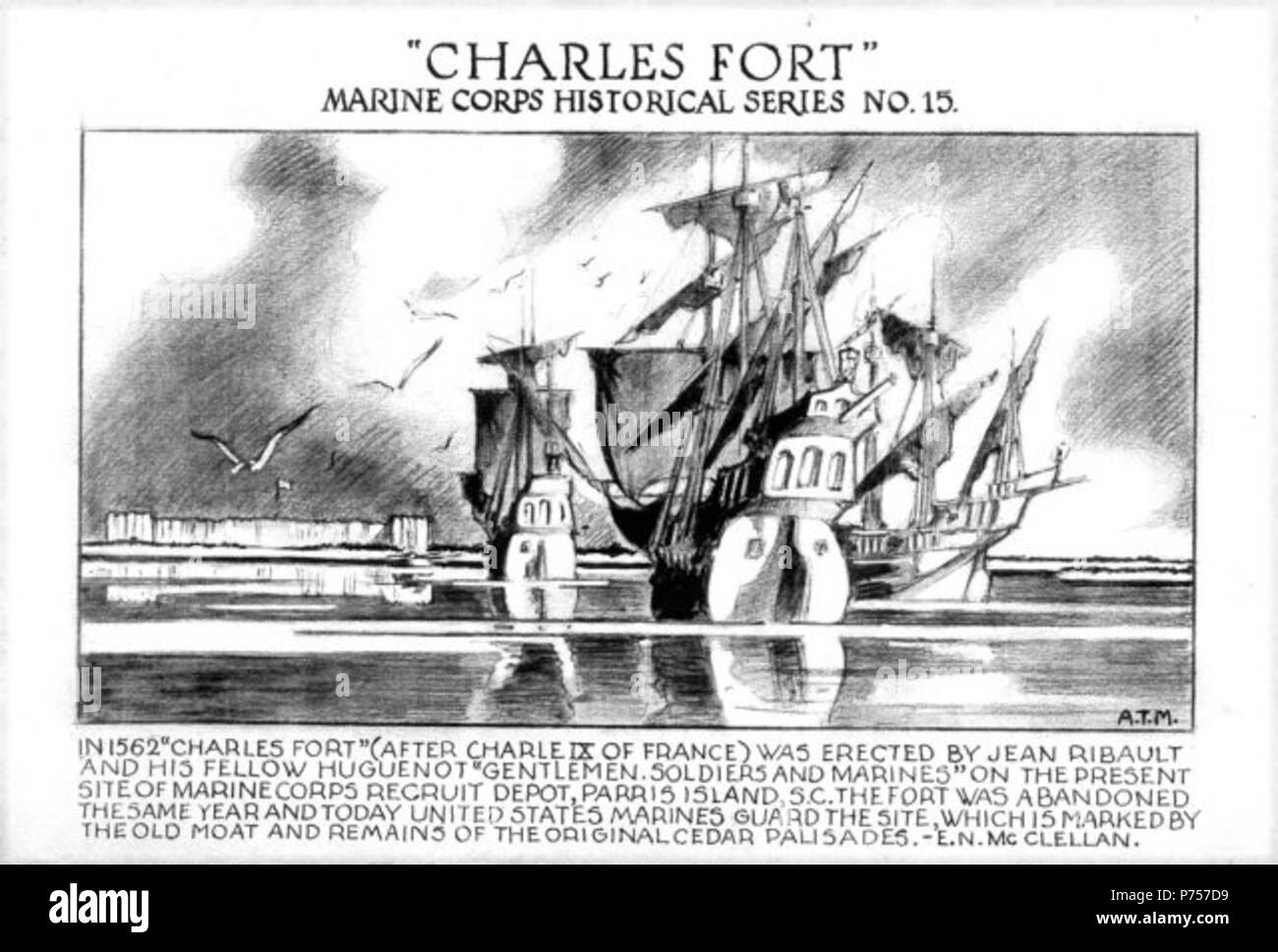 English: Charles Fort, ink drawing by Arman Manookian, Honolulu Academy ...