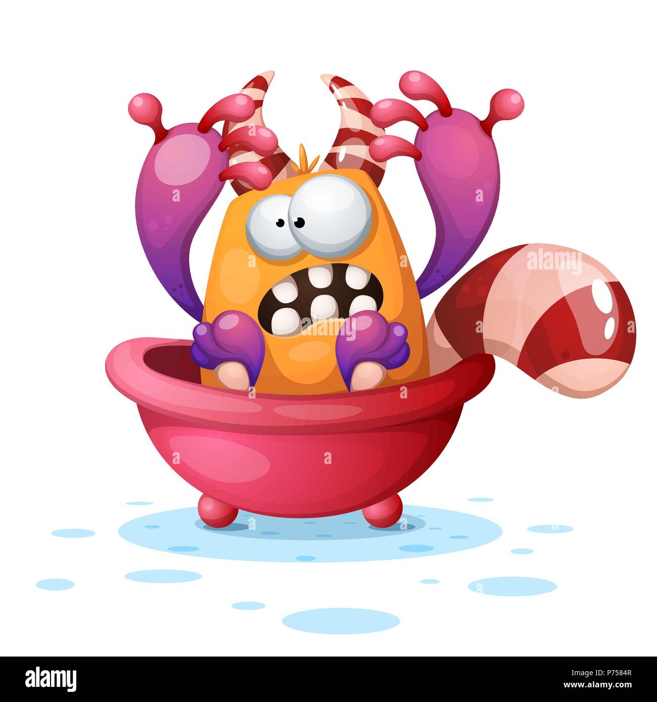 Cute, funny monster in the bathroom. Cartoon illustration Stock Vector ...