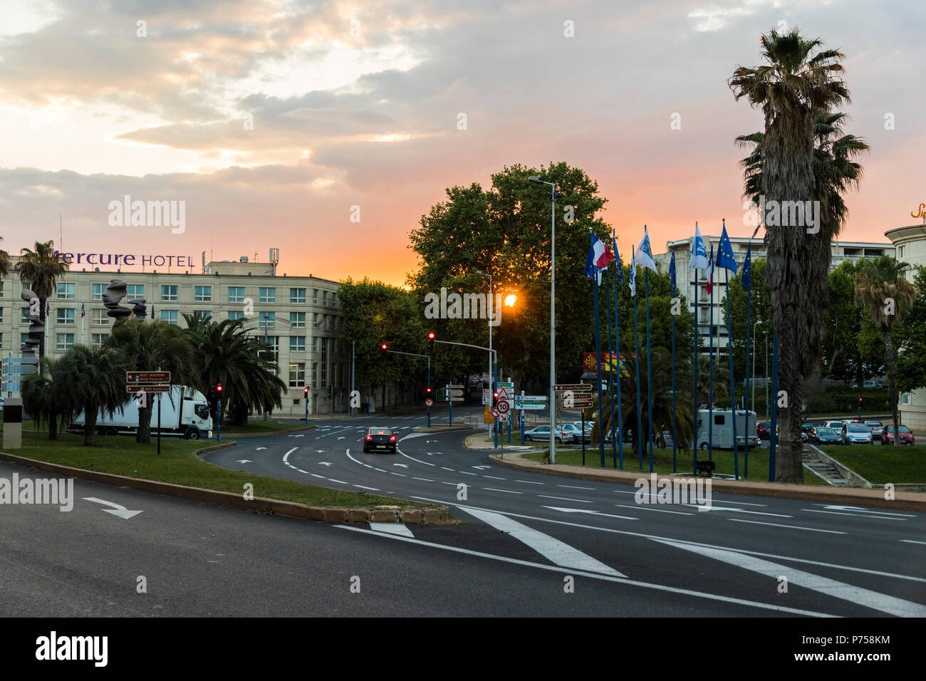 Montpellier, France. Views at sunset of Hotel Mercure Montpellier ...