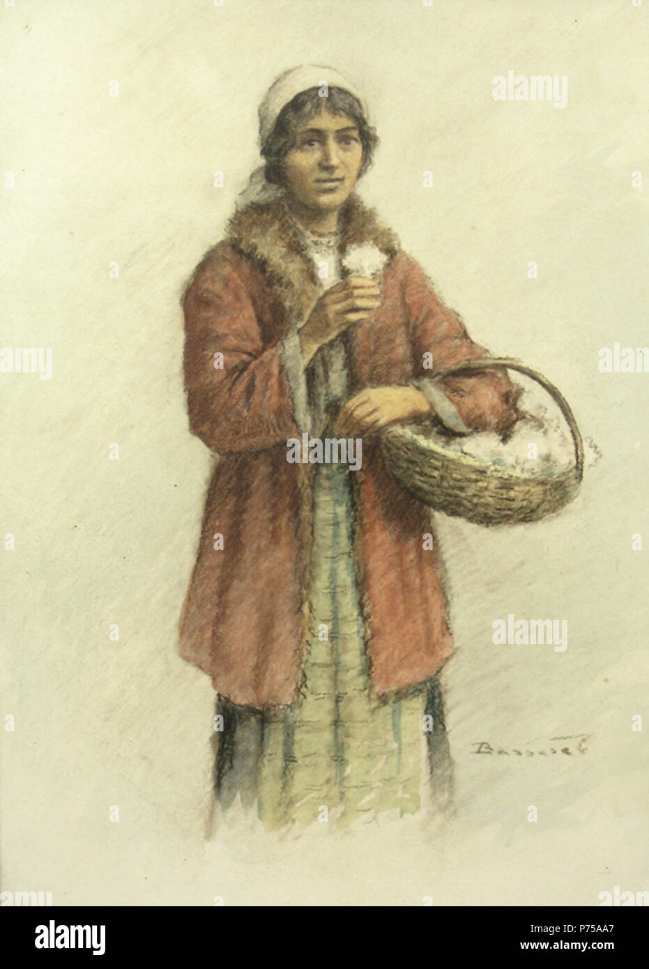 Român: Ludovic Bassarab (1868-1933) - Florreasa, semnat dreapta jos cu negru, acuarel, 42x31cm ...