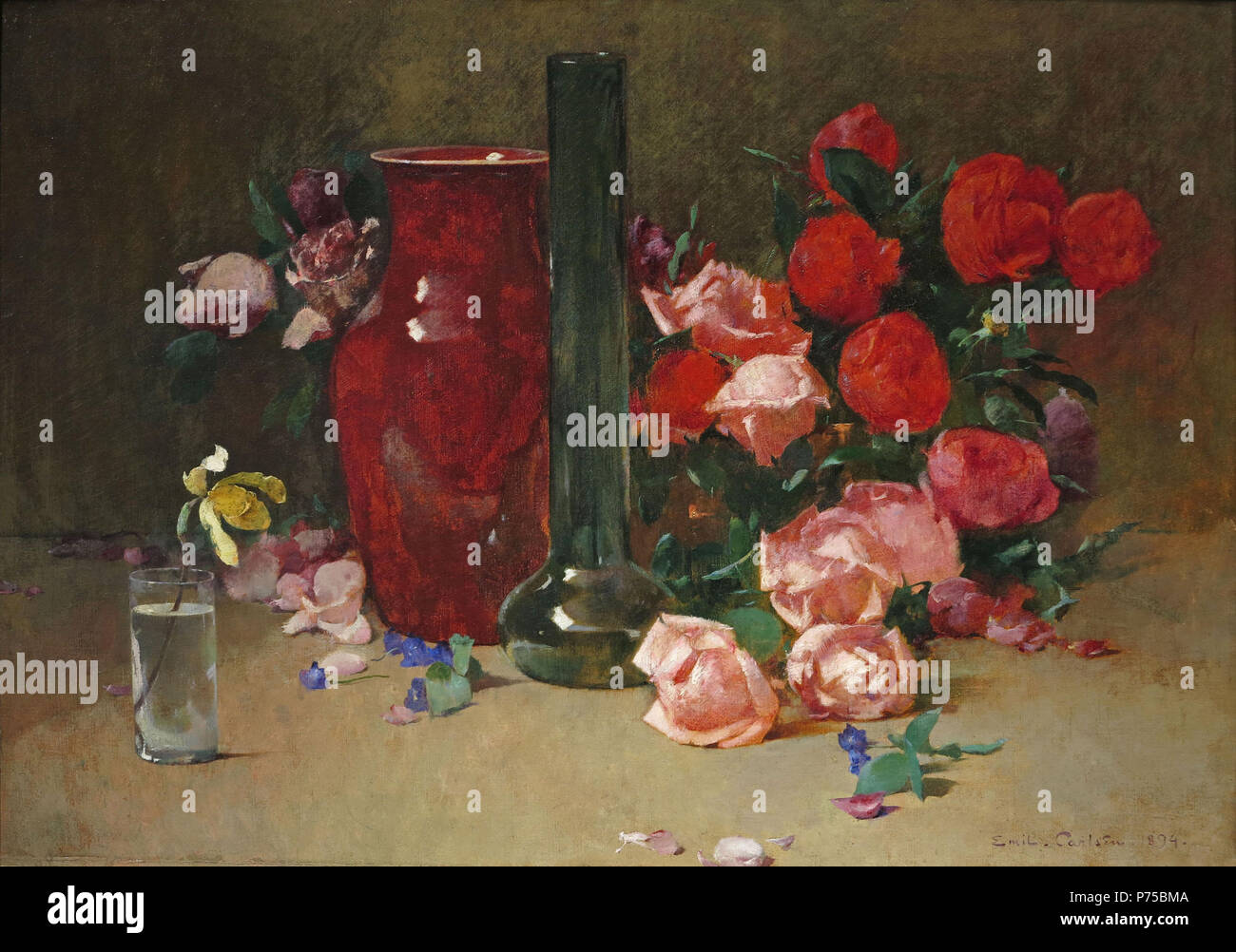 English: Roses and Vase by Soren Emil Carlsen, oil on canvas, 25.1 x 35 ...