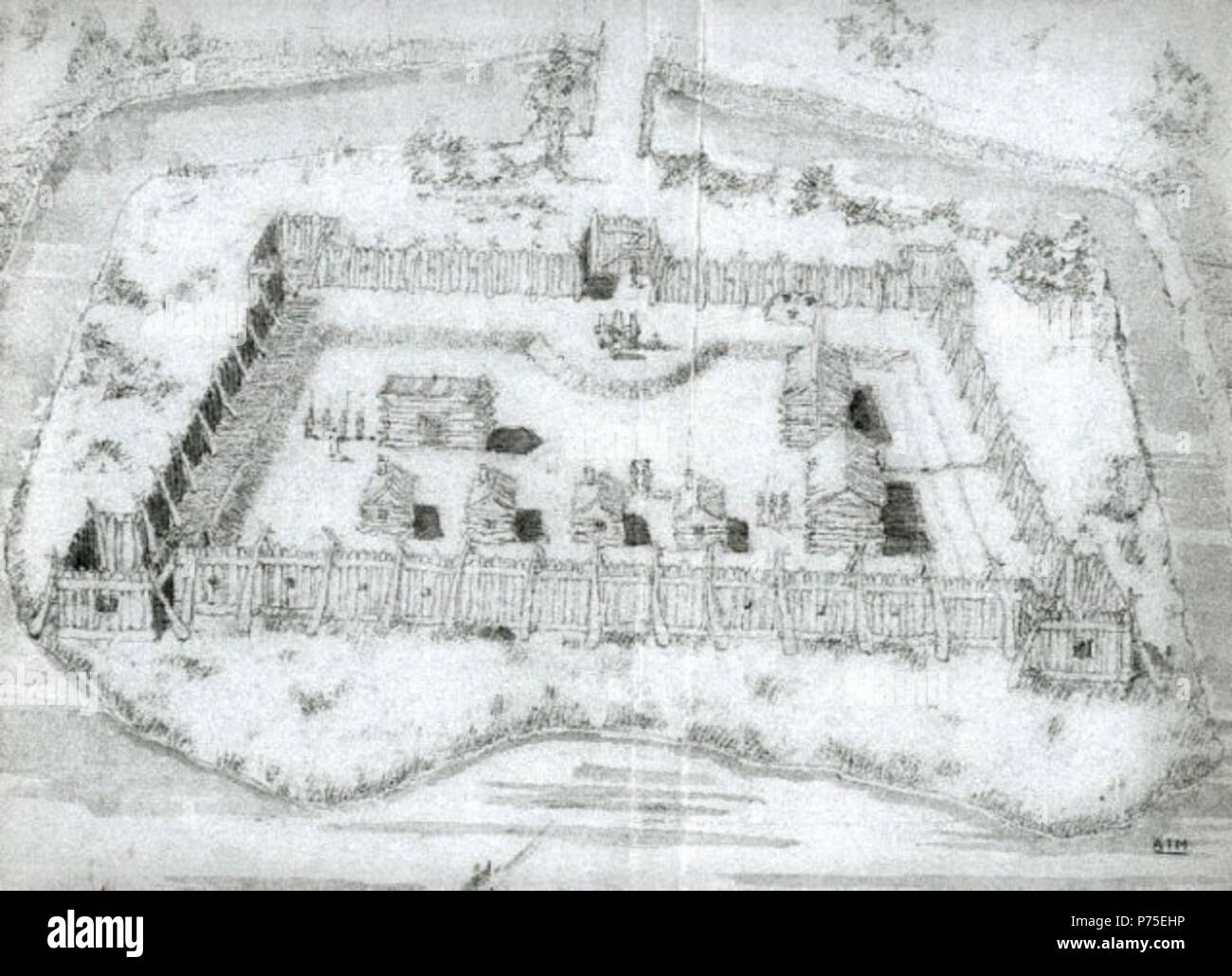 English: Fort Charles, ink drawing by Arman Manookian, Honolulu Academy ...
