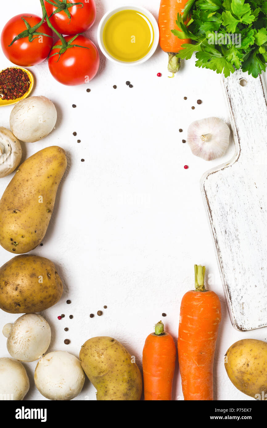 Food cooking background. Fresh vegetables, spices and mushrooms on ...