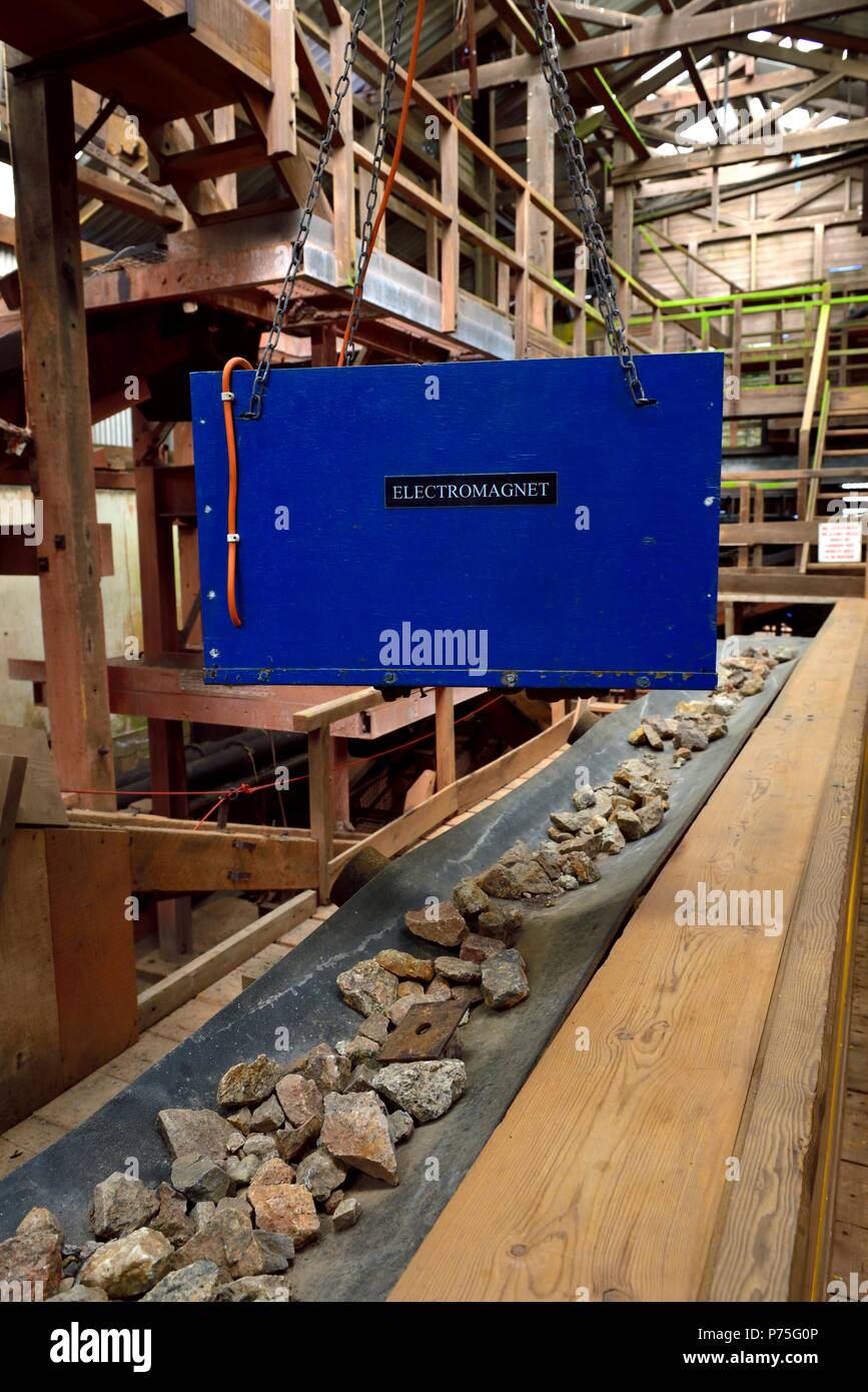 The mill conveyor belt with electromagnet,Geevor tin mine museum ...