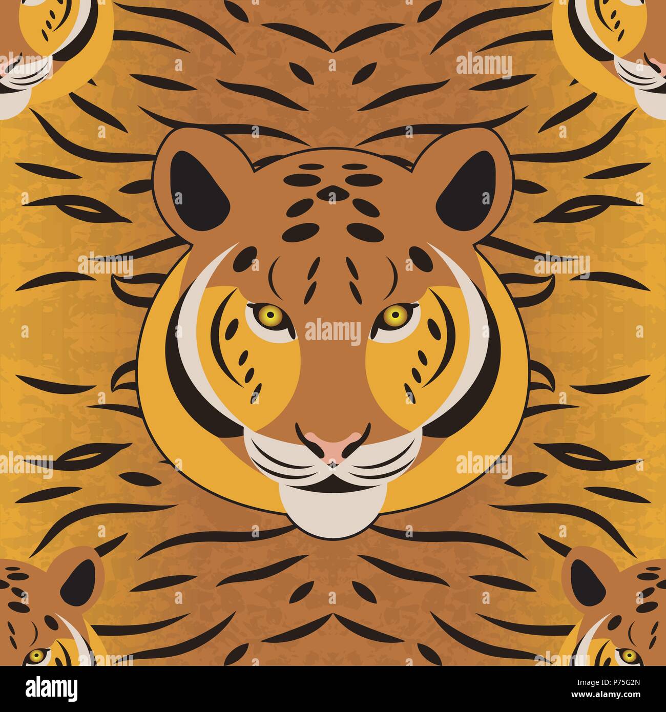 Tiger. Head, fur texture. Seamless pattern. Cartoon style Stock Vector ...