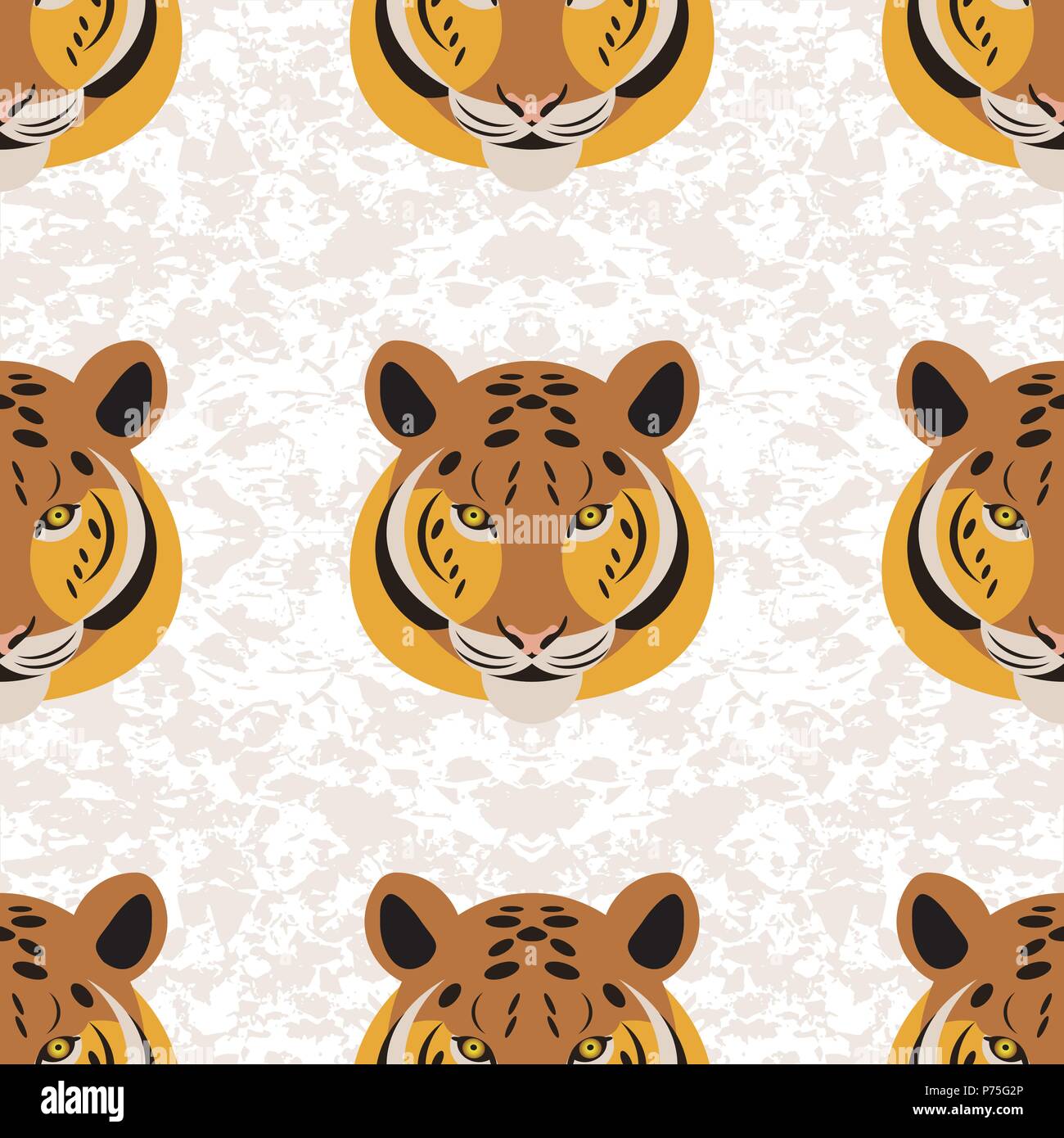 Tiger. Head, Grunge texture, white background. Seamless pattern ...