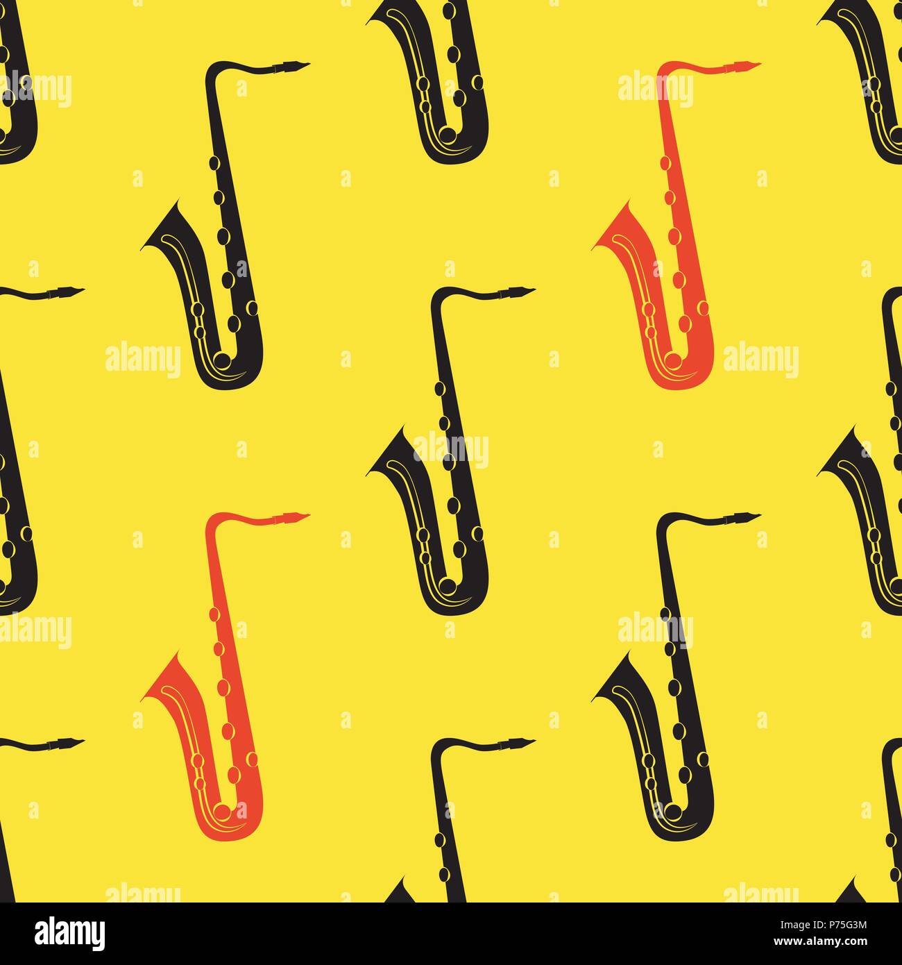Jazz concept. Saxophone. Seamless pattern. Black and red elements ...
